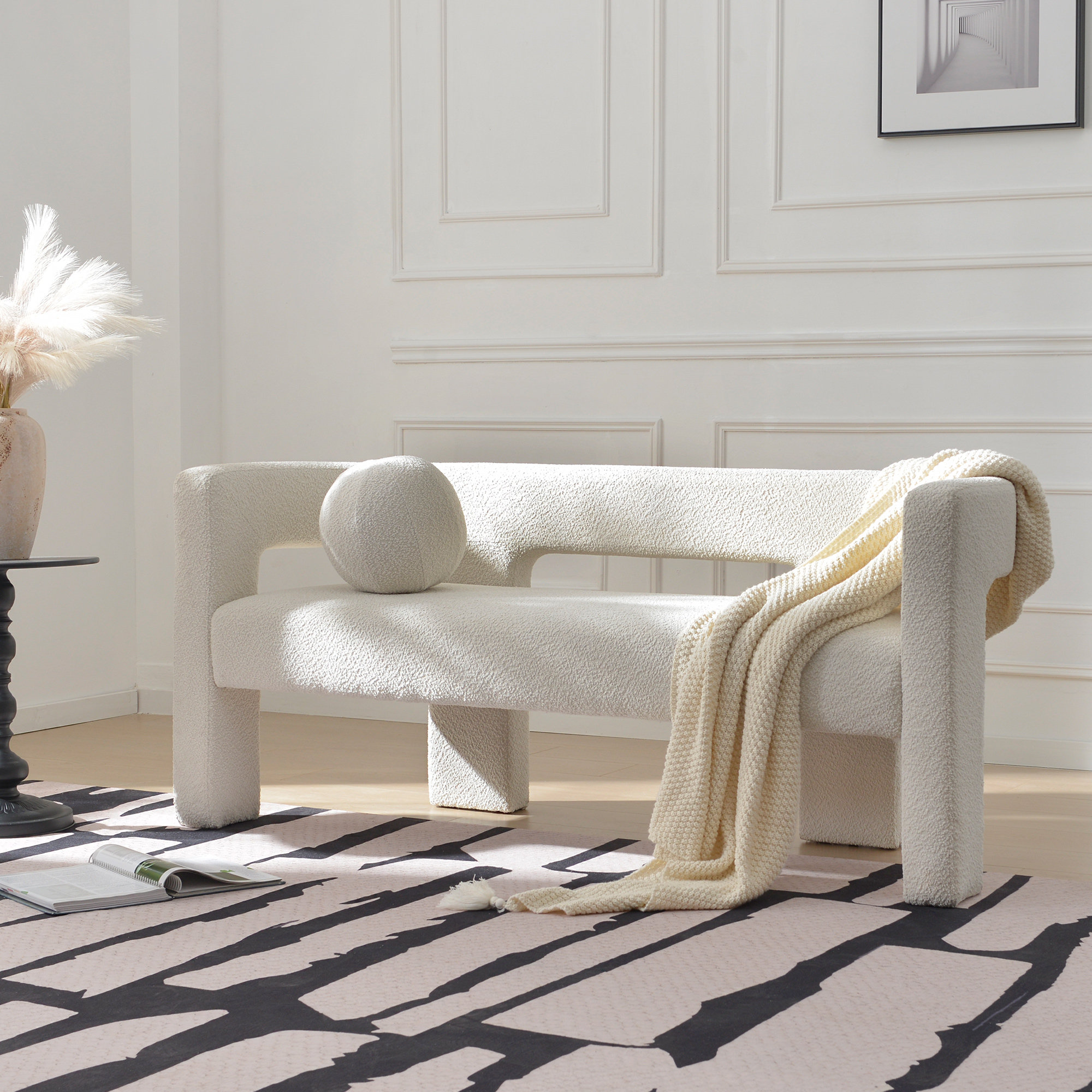 Wade Logan® Brycie 66'' Wide Boucle Upholstered Bedroom Room Bench with ...