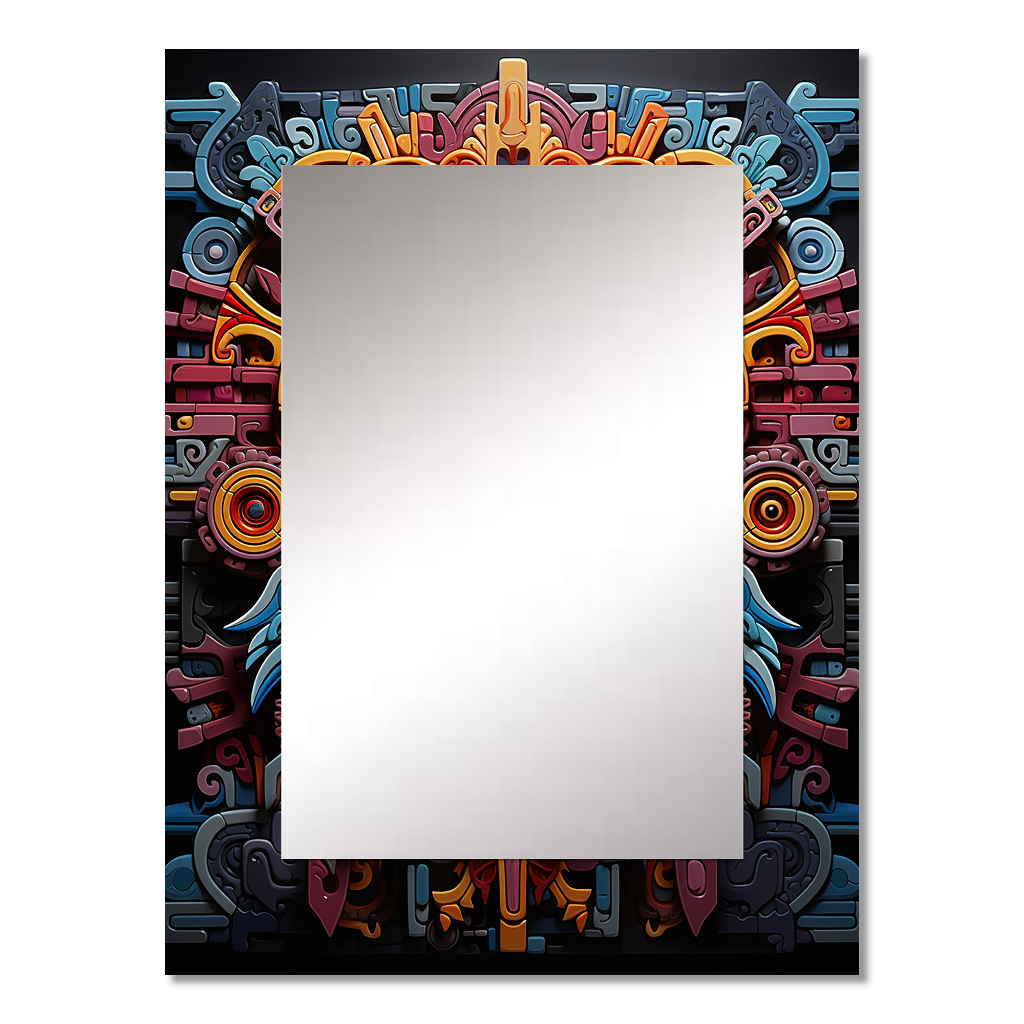 George Oliver Teal Orange Mexico Vibrant Aztec Mask - Mexico Unique ...