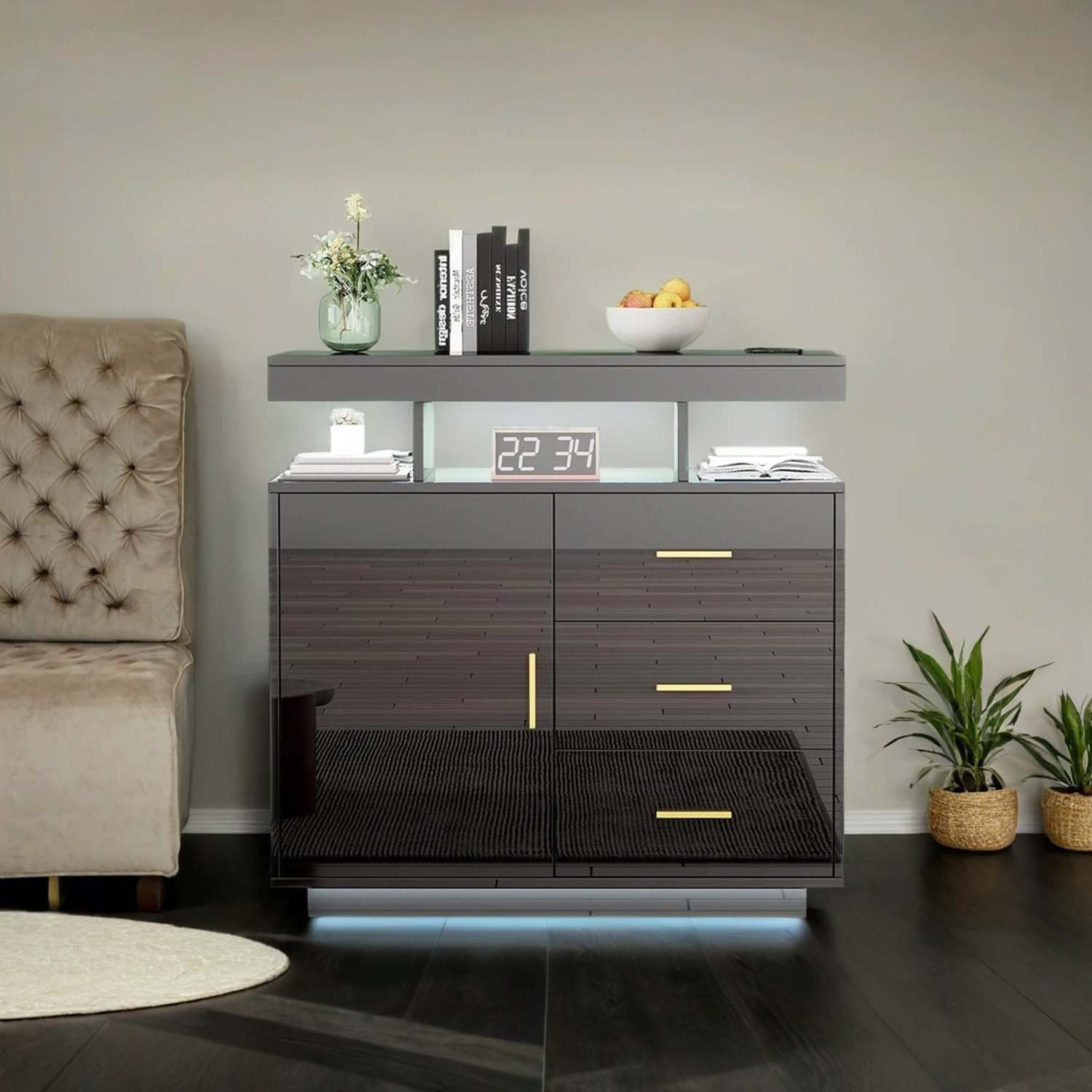 Wrought Studio™ Sideboard Buffet Storage Cabinet With Led Lights ...