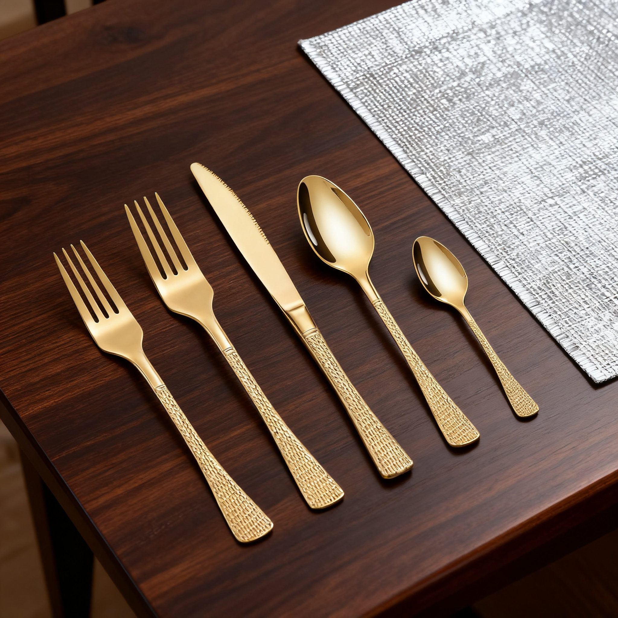 Mercer41 20-Piece Hammered Gold Flatware Set For 4, Mirror Polished ...