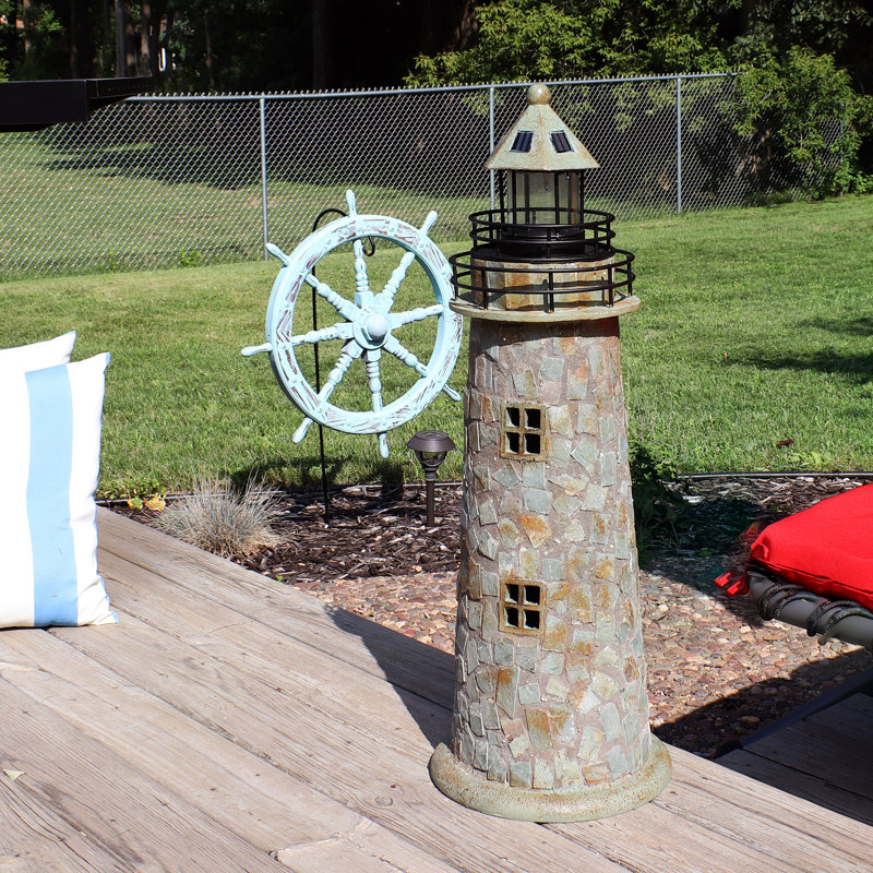 Longshore Tides Caulkins Decorative Cobblestone Solar Resin Lighthouse ...