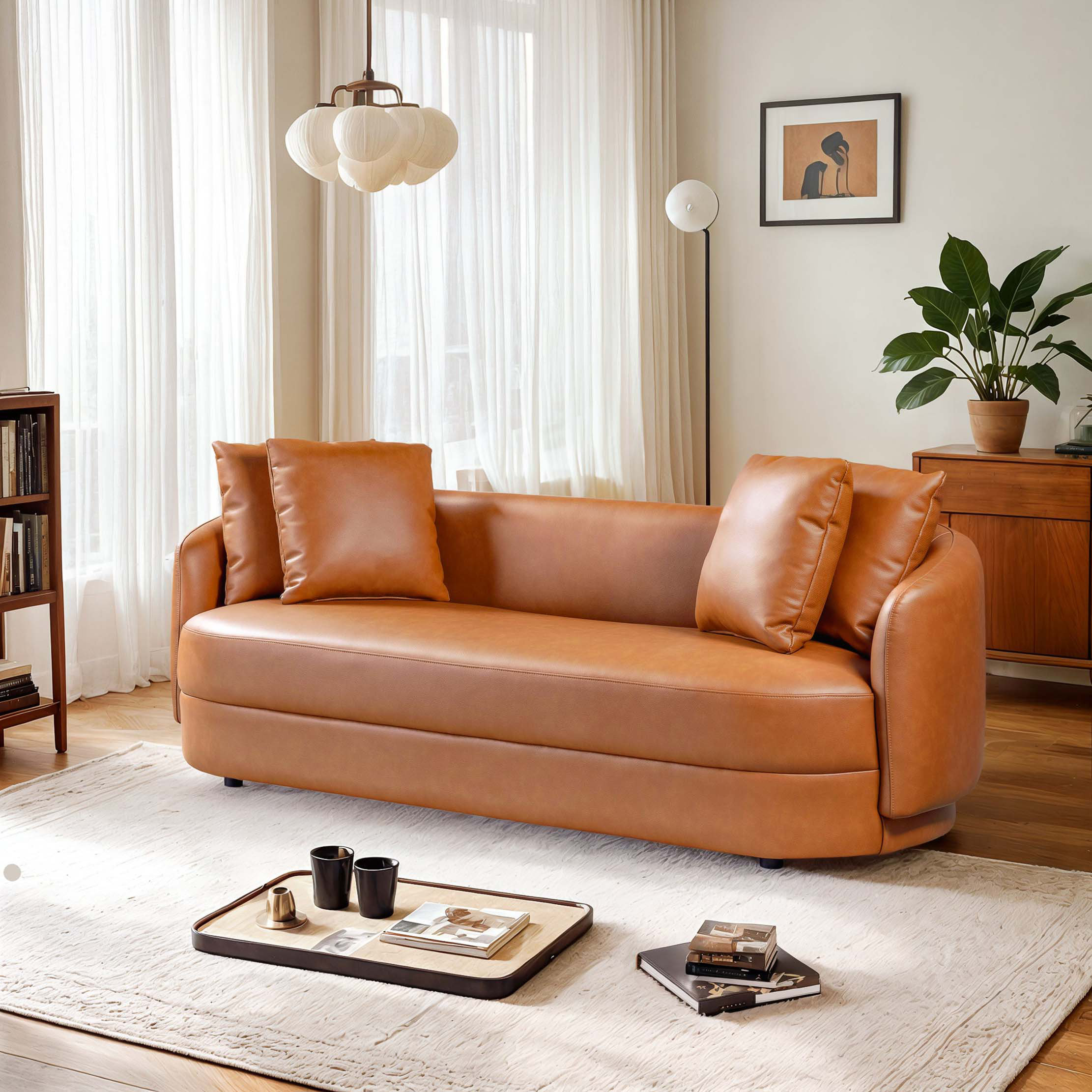 Latitude Run® Dylan Modern Cognac Leather Sofa | Wayfair