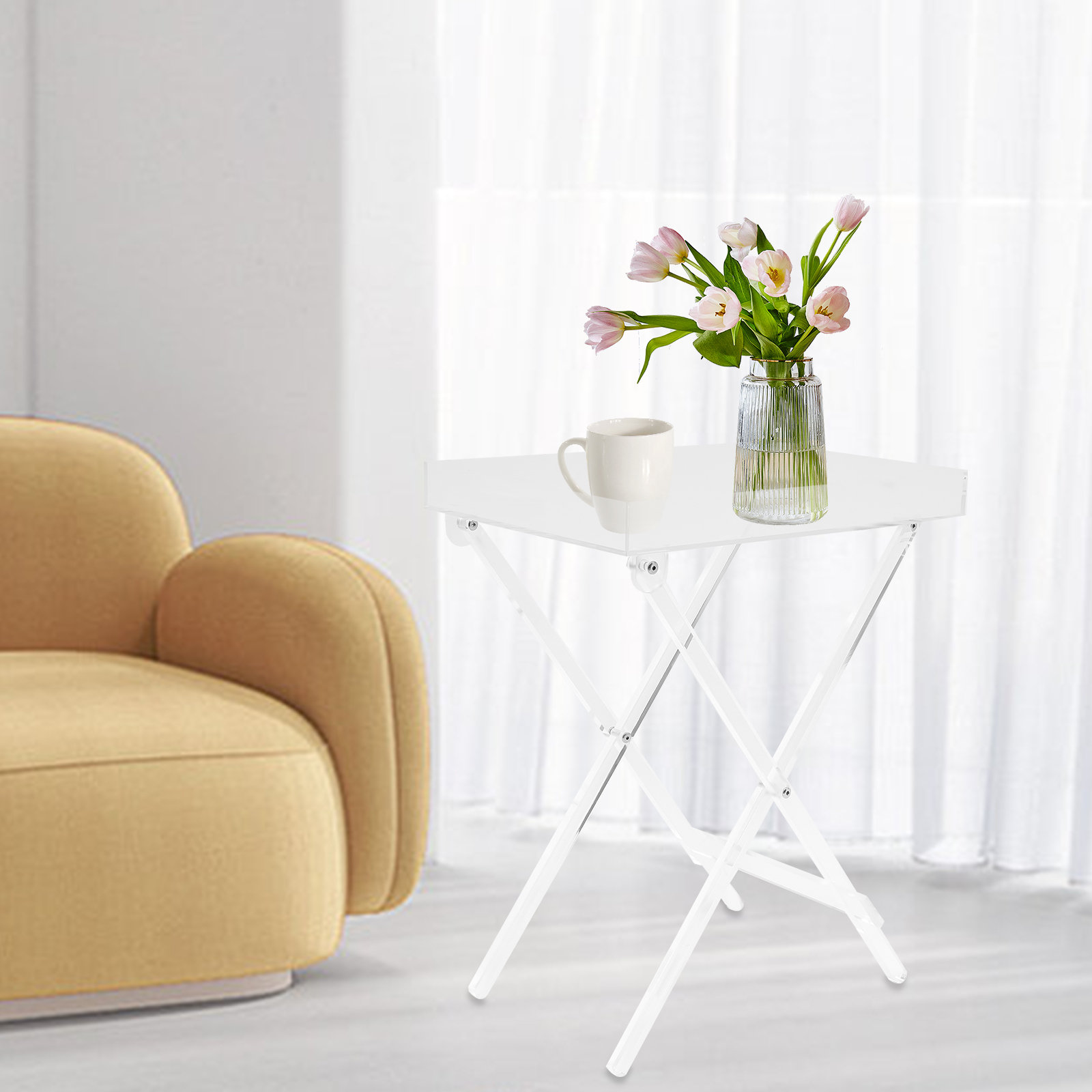 Orren Ellis Molly-Rose Modern Clear Acrylic Folding Tray Table for ...