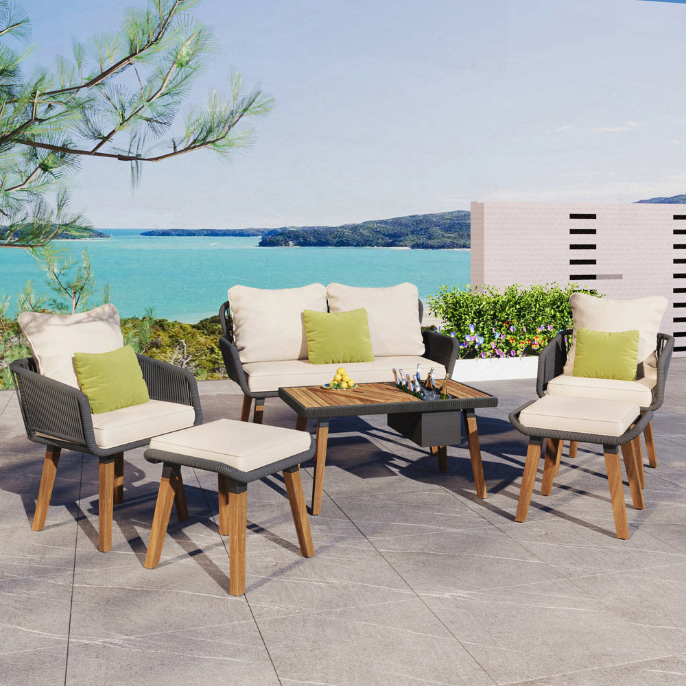 George Oliver Outdoor Furniture with Acacia Wood Cool Bar Table with ...
