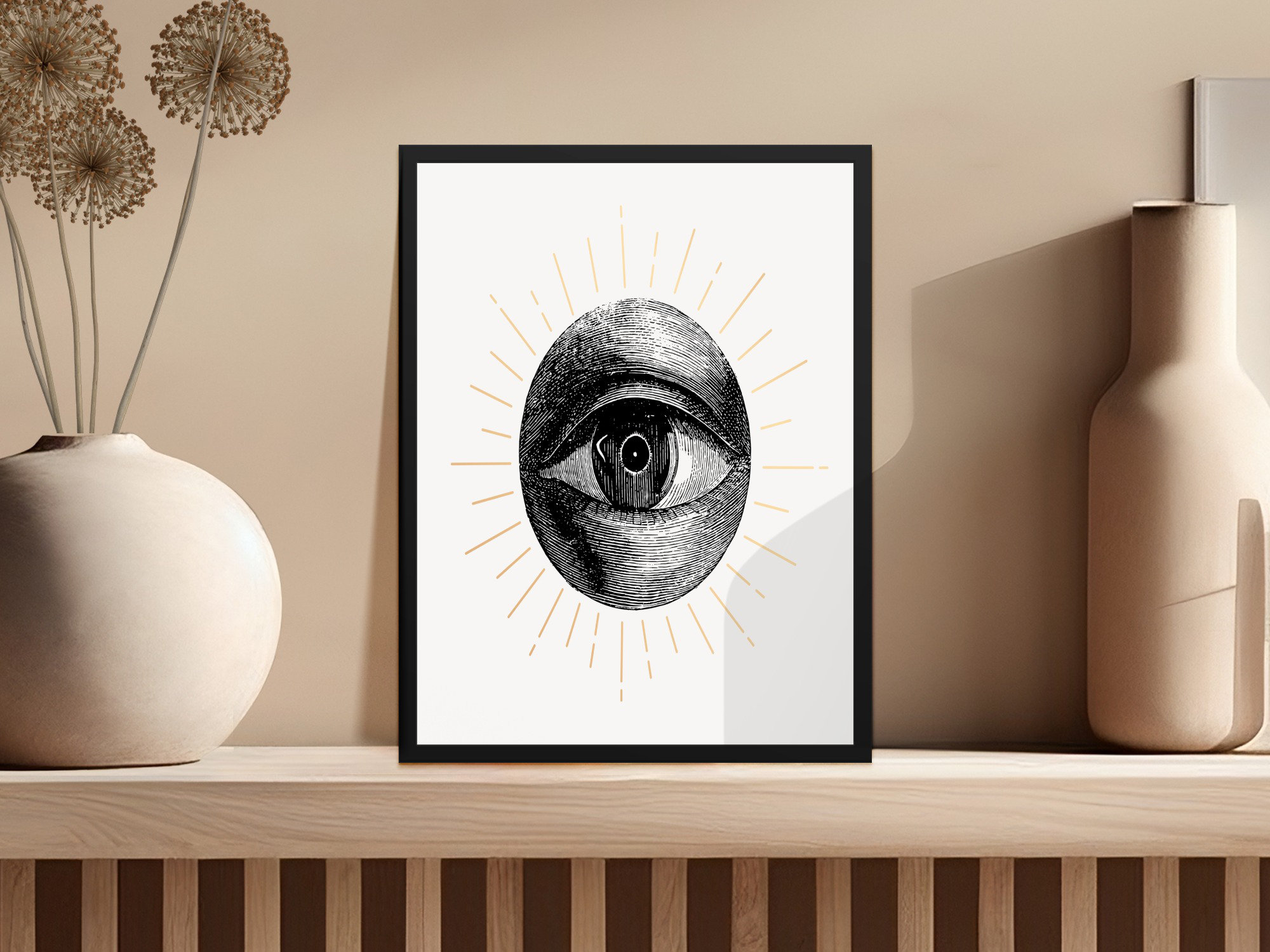 Lark Manor Surreal Eye Symbol with Sun Rays Design Framed Poster ...