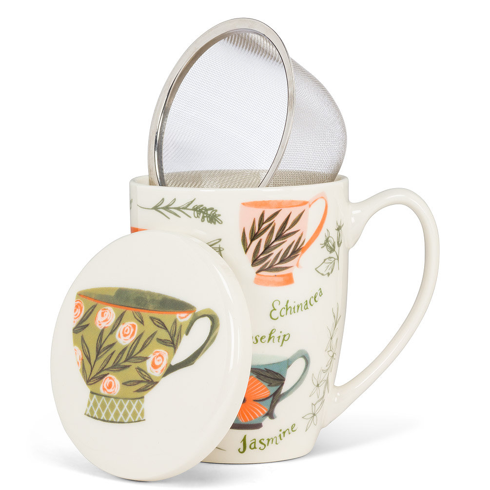 Winston Porter Tea Garden Covered Mug & Strainer | Wayfair