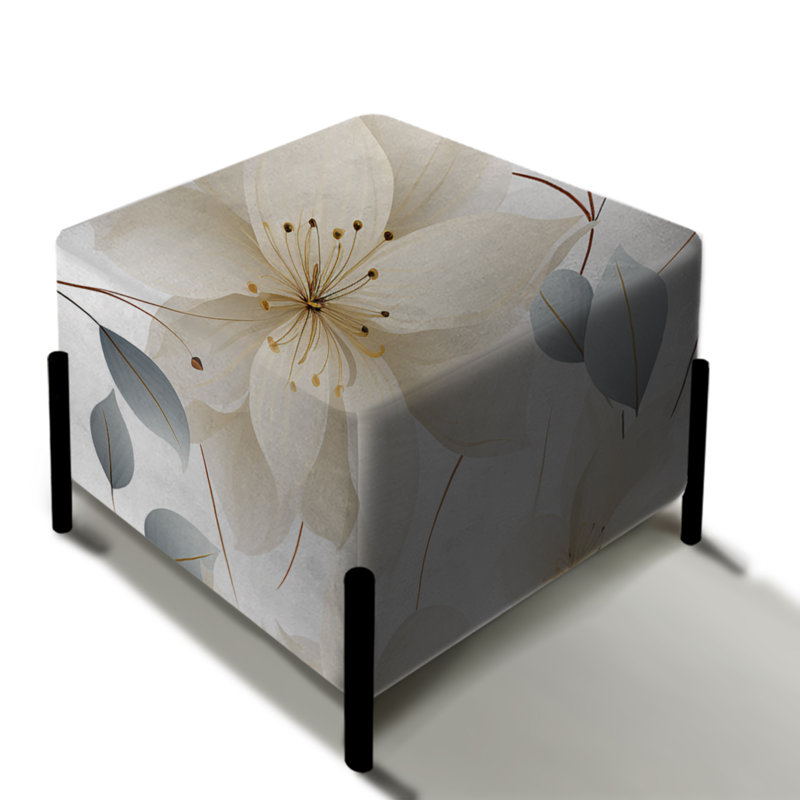 Design Art Elegant Ivory Floral Pattern - Floral Square Ottoman | Wayfair