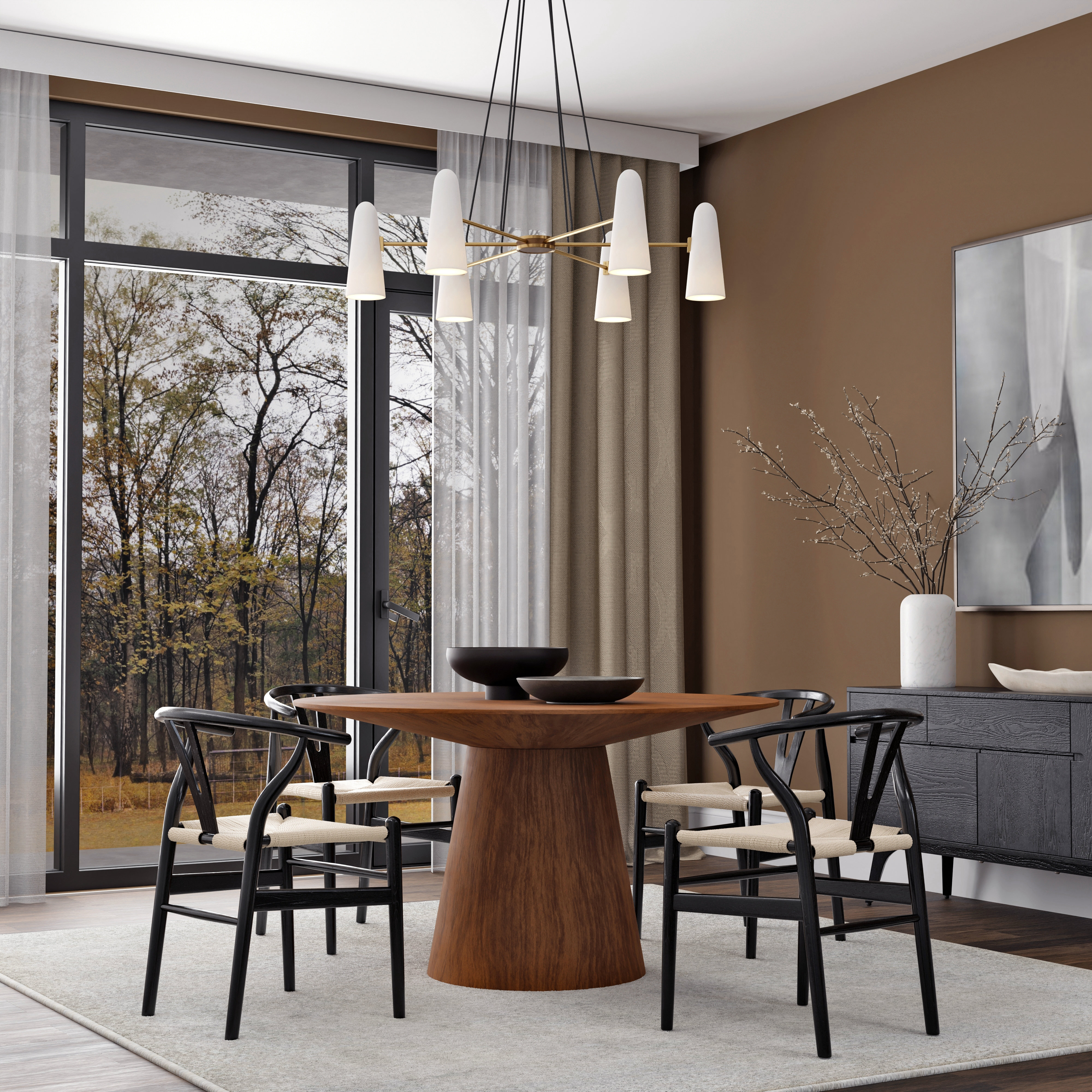 Wade Logan® Chrystalyn 53" Dining Table In Walnut And 4 Evelina Chairs ...