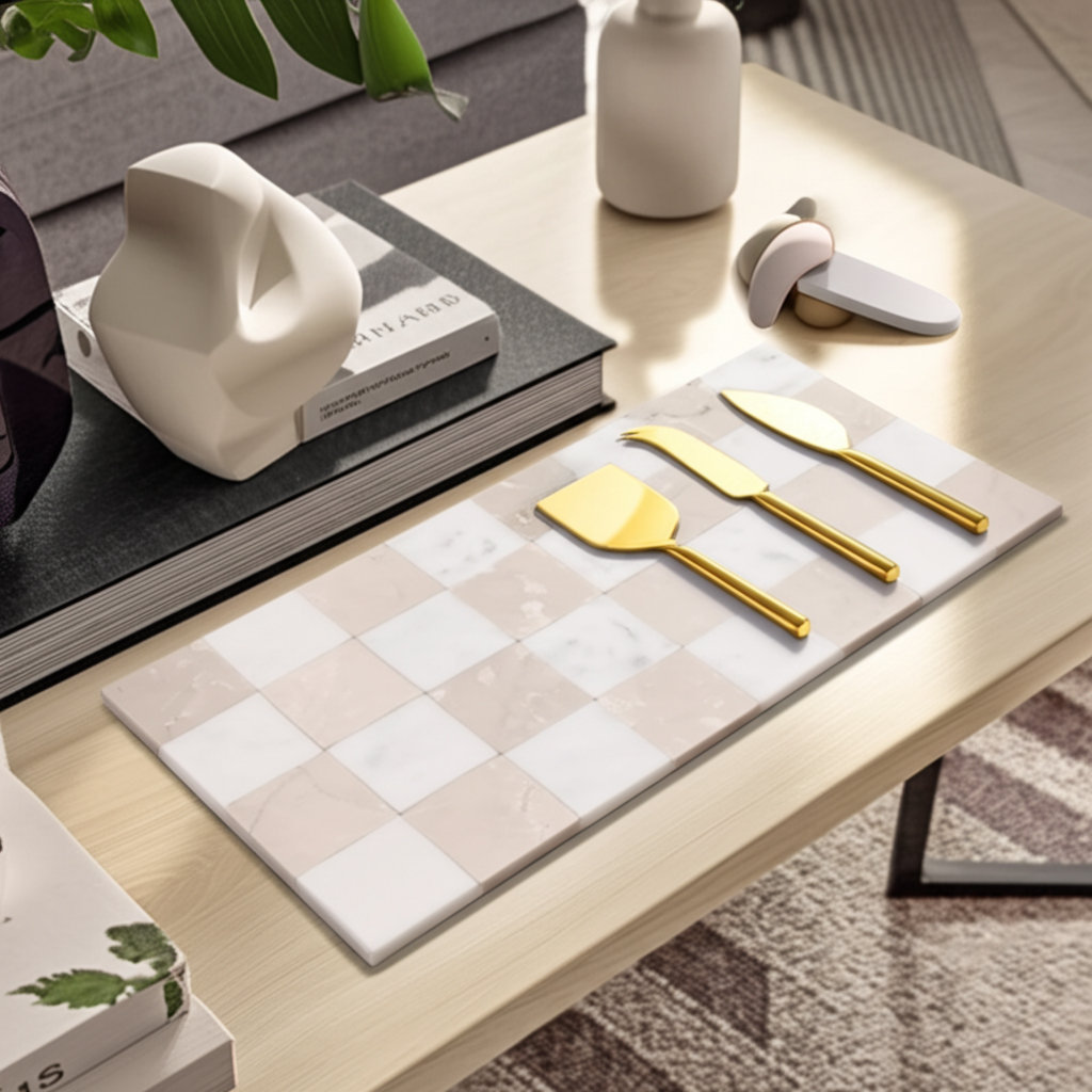 Mercer41 Rectangular Marble And Stone Serving Trays With Checkered ...