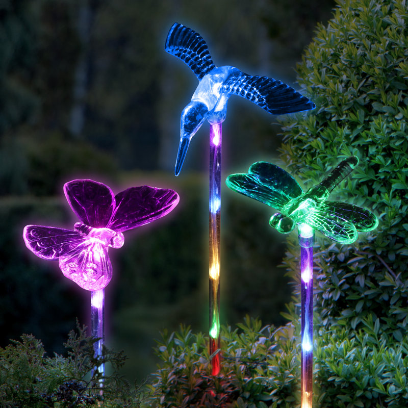 Exhart 3 Piece Solar Acrylic Butterfly, Hummingbird and Dragonfly ...