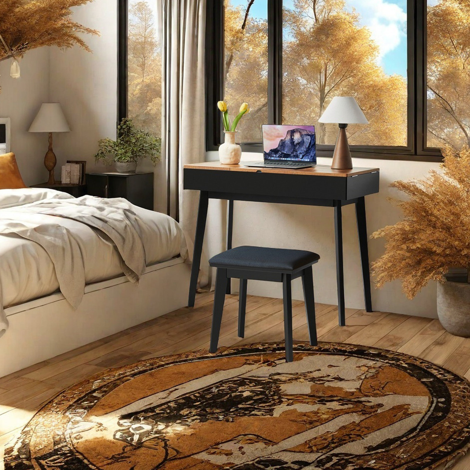 George Oliver Juanis Makeup Vanity Desk With Lights And Flip up Mirror ...