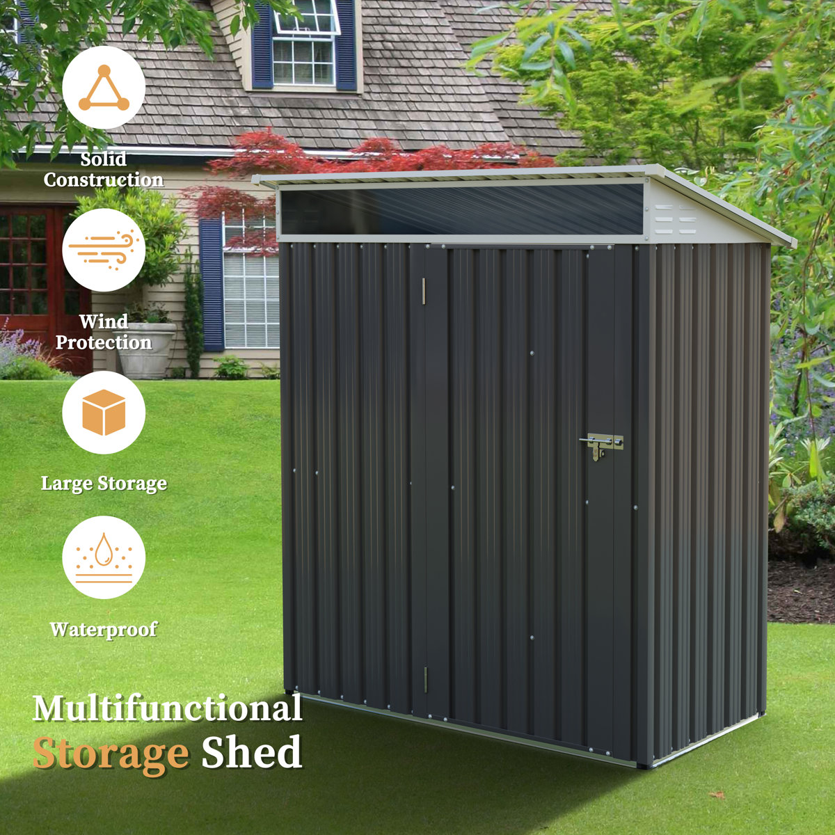 walsunny Outdoor Storage Shed, Metal Tool Shed Clearance Garden Steel ...