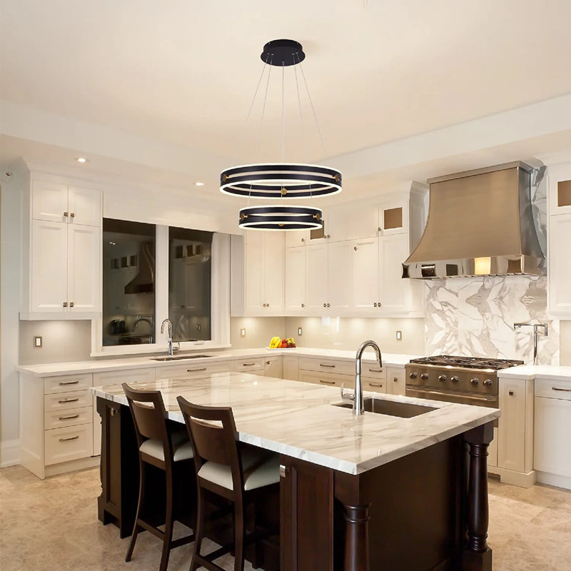 Orren Ellis Cyma Modern Led Chandelier Dimmable 2-Ring Pendant Light ...