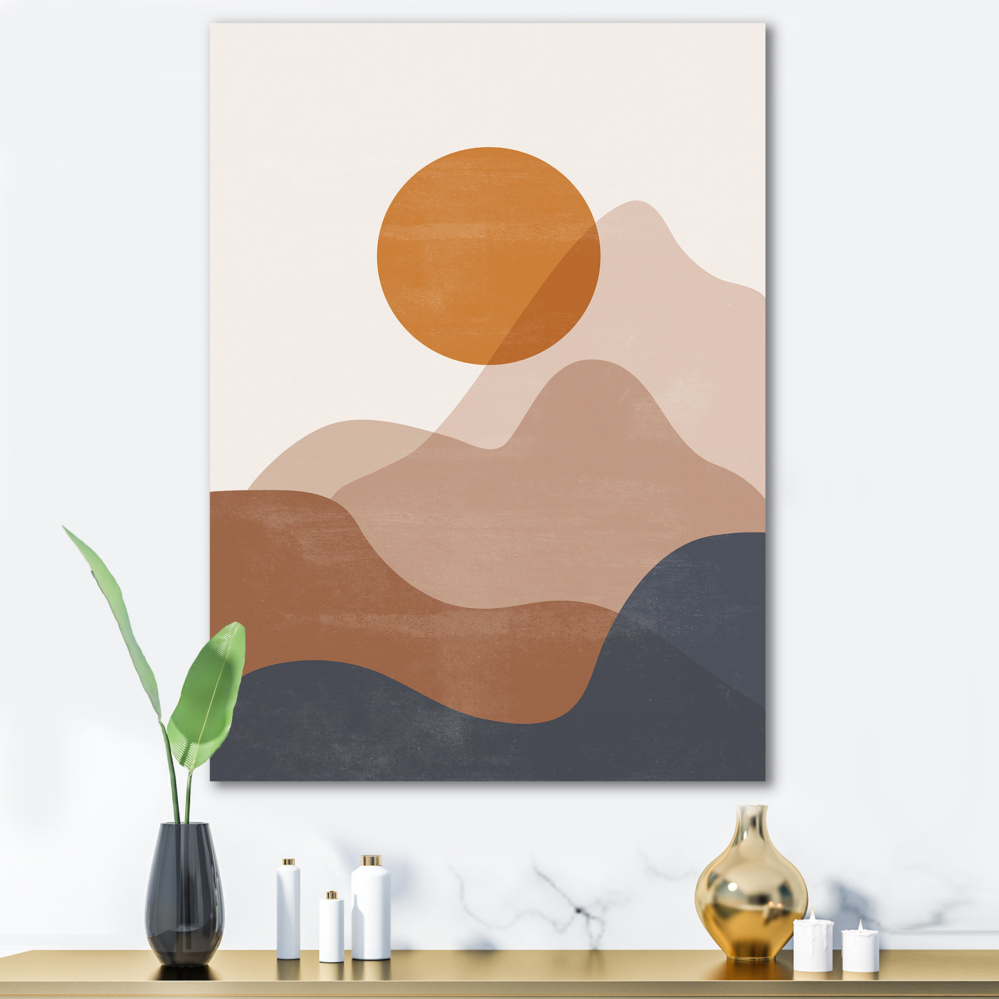 East Urban Home Abstract Red Moon in Earth Toned Mountains II - Graphic ...