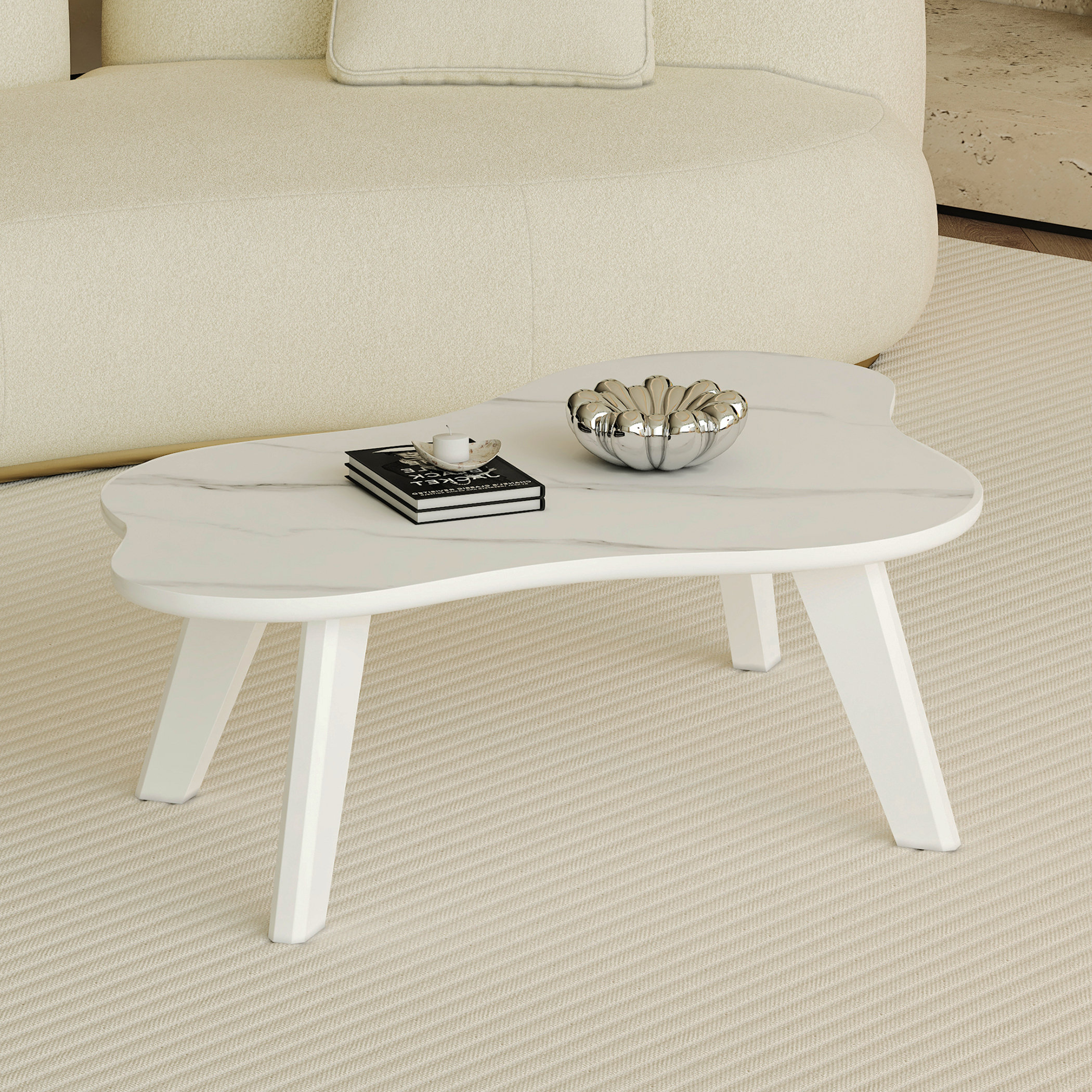 George Oliver Modern Minimalist White Imitation Marble Tabletop Coffee ...