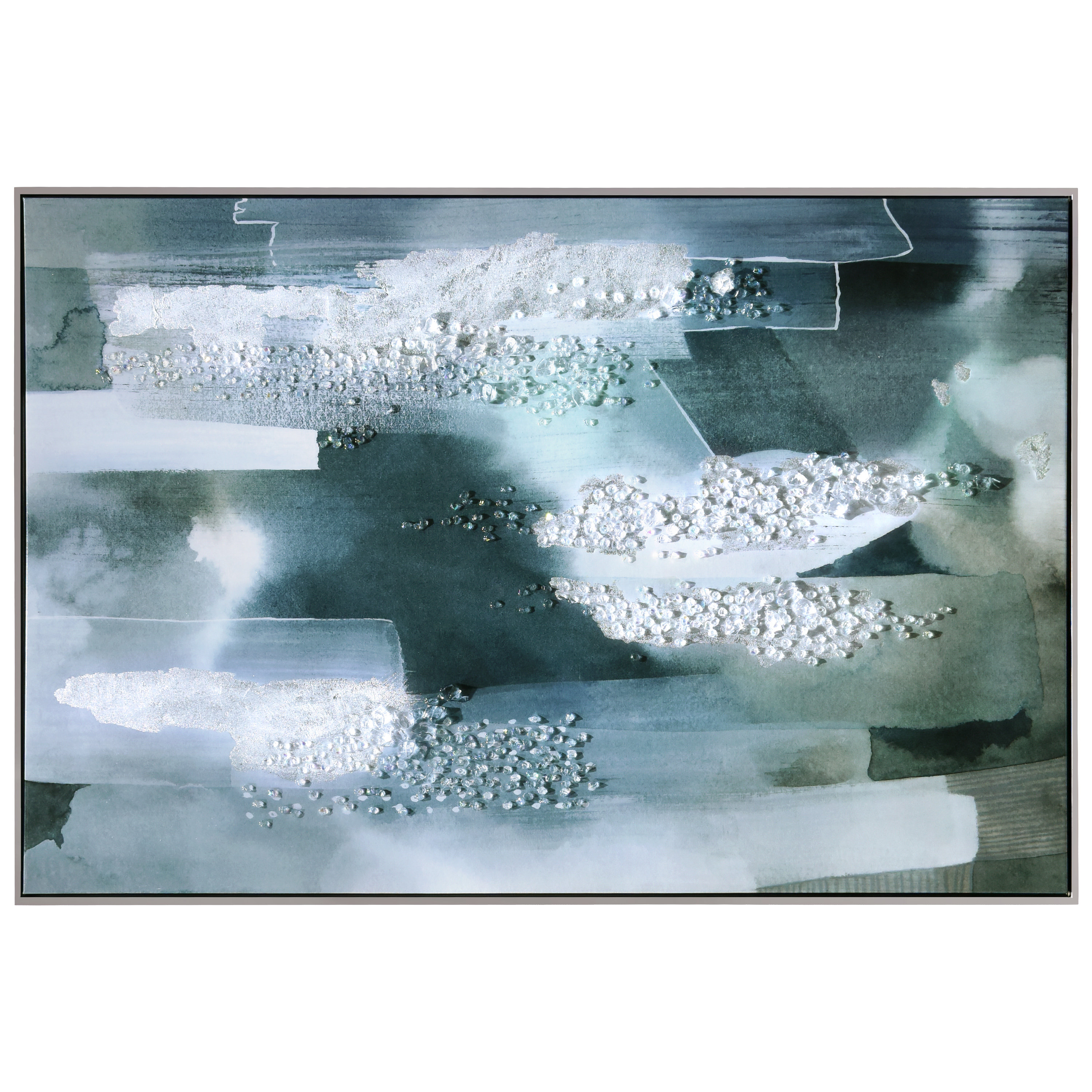 Everly Quinn "Silver Mist I" Canvas Wall Art with Heavy Acrylic Crystal ...