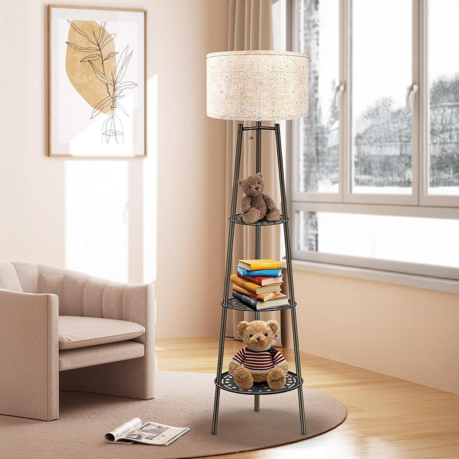 George Oliver 2 Pack Bronze Floor Lamp With Shelves Standing Lamp Tall ...