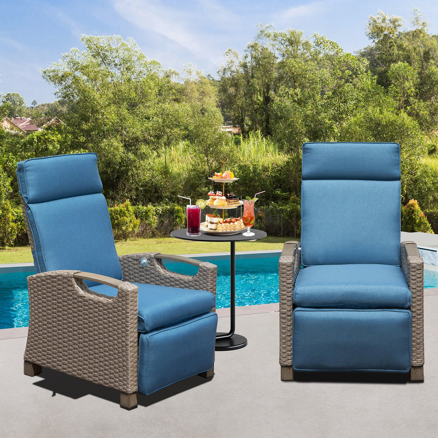 Red Barrel Studio® Outdoor Recliner With Rust- Finish - Navy Blue ...