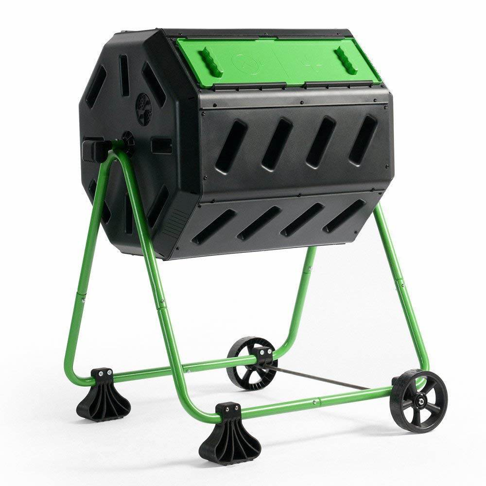 FCMP Outdoor HOTFROG 37 Gallon Dual Chamber Tumbling Composter Bin ...