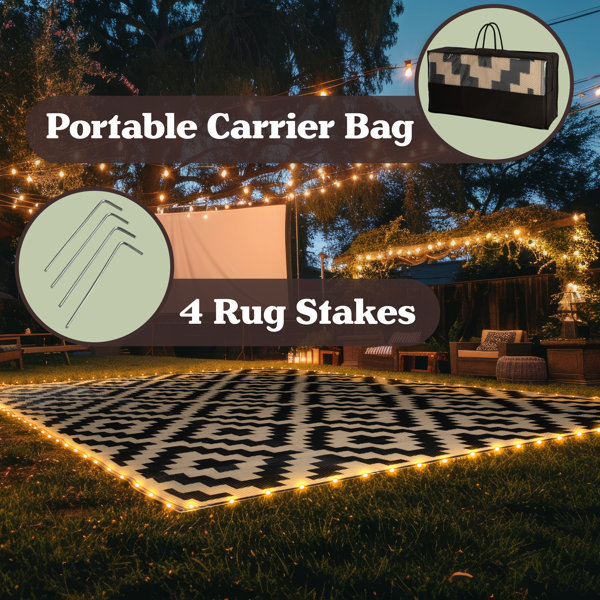 Union Rustic Outdoor Patio Rug with LED Lights - 8x10 Outdoor Rug ...