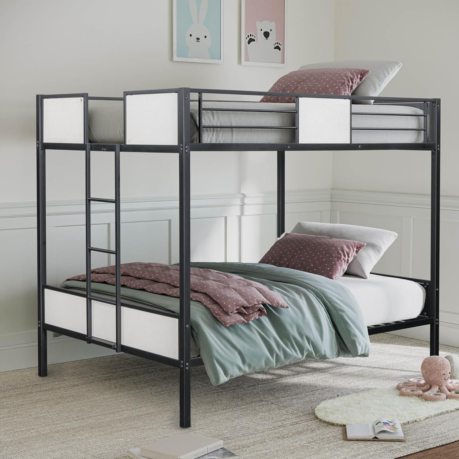 Isabelle & Max™ Lit superposé double en métal avec échelle en métal blanc et noir - Wayfair Canada