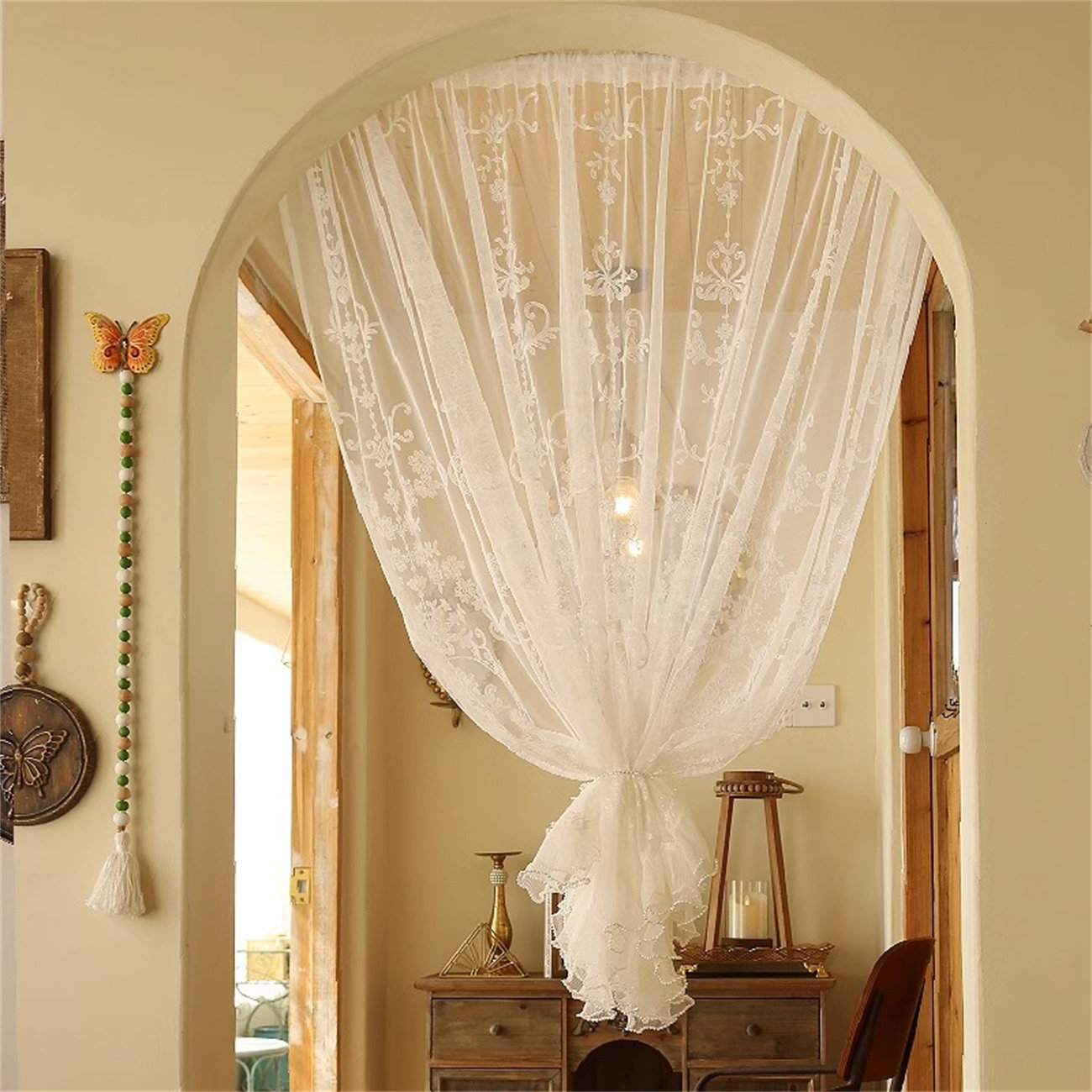 Rosdorf Park French Vintage Lace Door Curtain | Wayfair