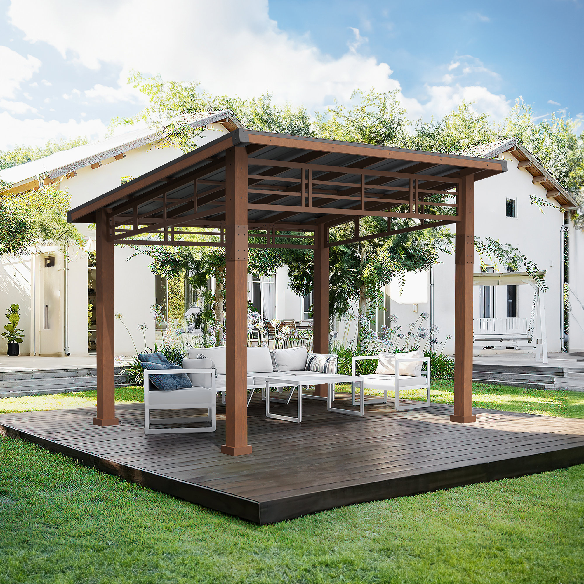 LUE BONA Solid Wood Patio Gazebo, Arcadia , Resistant Sloping Steel ...