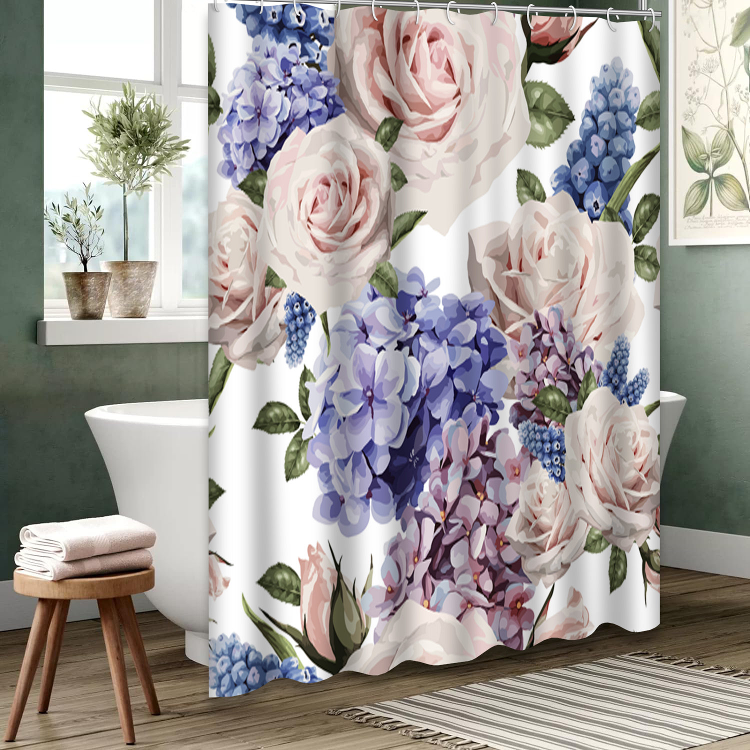 East Urban Home Rose Red Waterproof Shower Curtain,Seamless Floral with ...