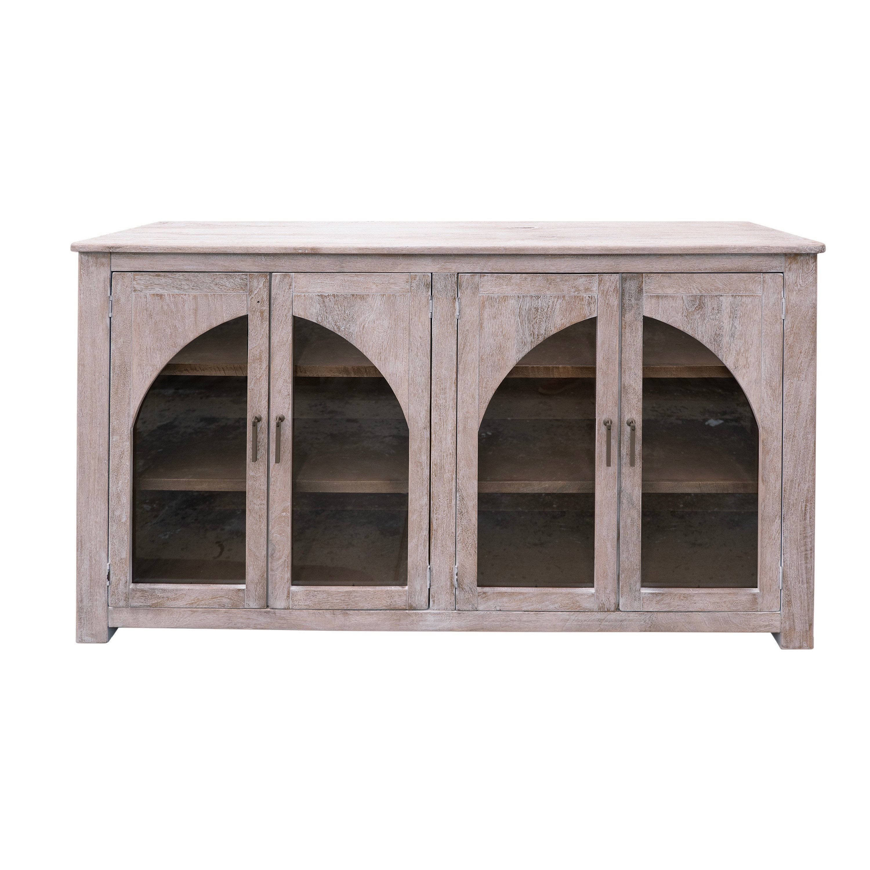 Benjara Mony 70 Inch Sideboard Console, Arch Glass Doors, Ivory Solid ...