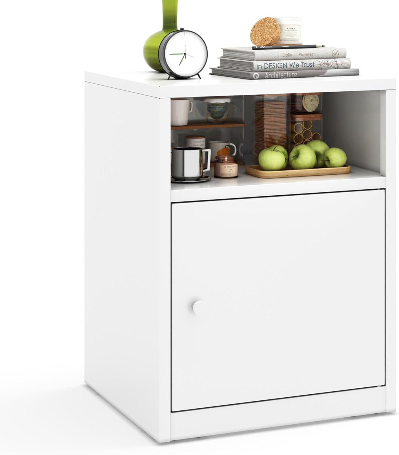 Ebern Designs Metal Night Stand White Bedside Table With Open Shelf ...