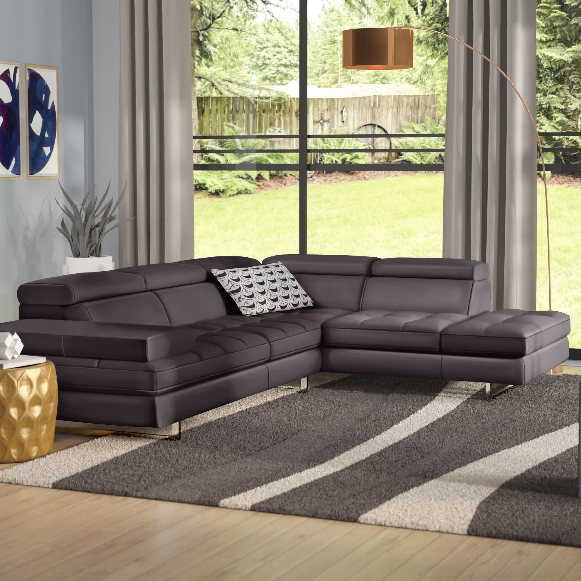 Wade Logan® Hugo 114" Wide Genuine Leather Sectional & Reviews | Wayfair
