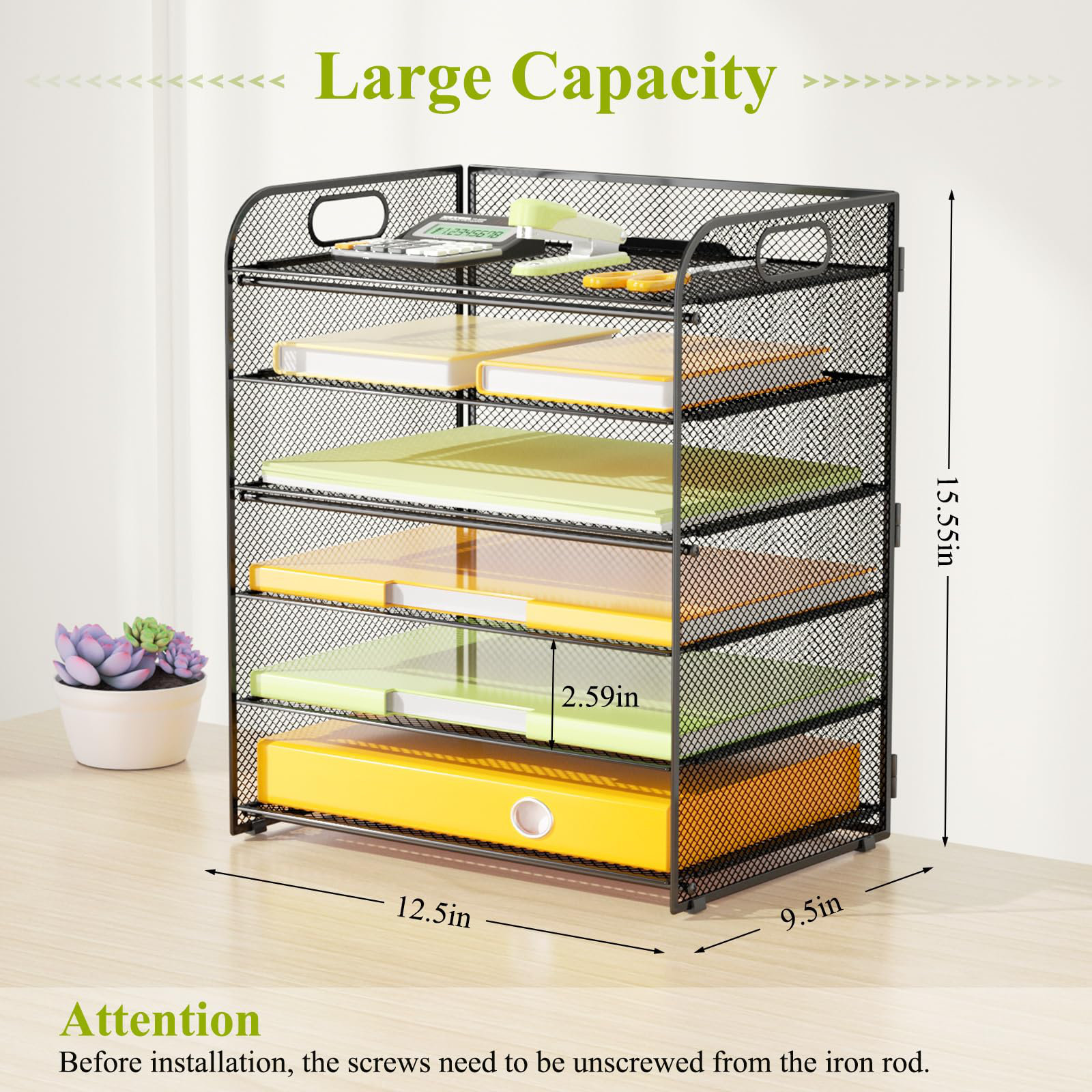 Inbox Zero 6 Tier Paper Letter Tray Organizer With Handles, Mesh Desk ...