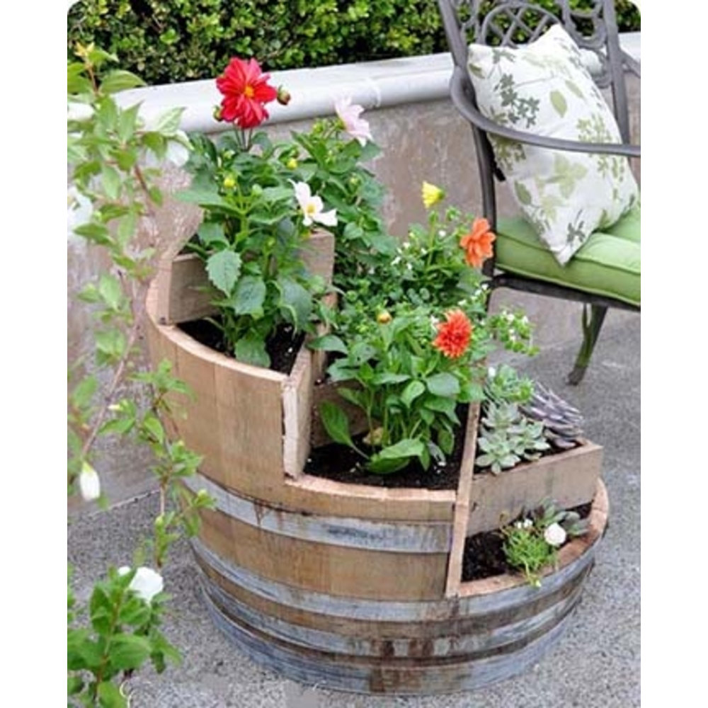 Wood Barrel Planter