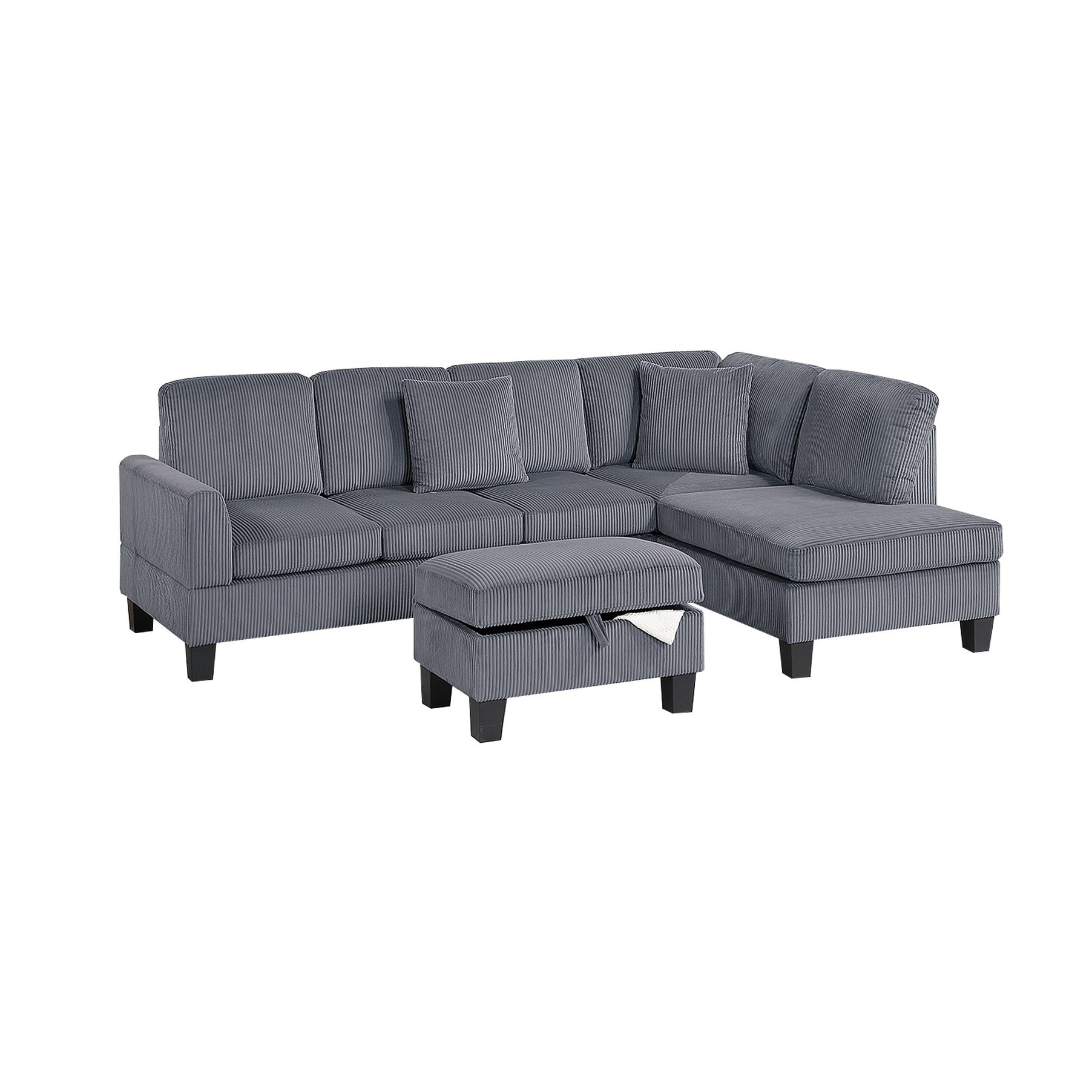 Latitude Run® Dark Gray Corduroy 3Pc Sectional With Chaise, , And ...