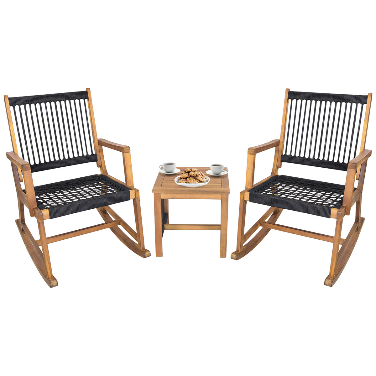 Winston Porter 3 Piece Acacia Wood Rocking Chair Set W/ Coffee Table ...