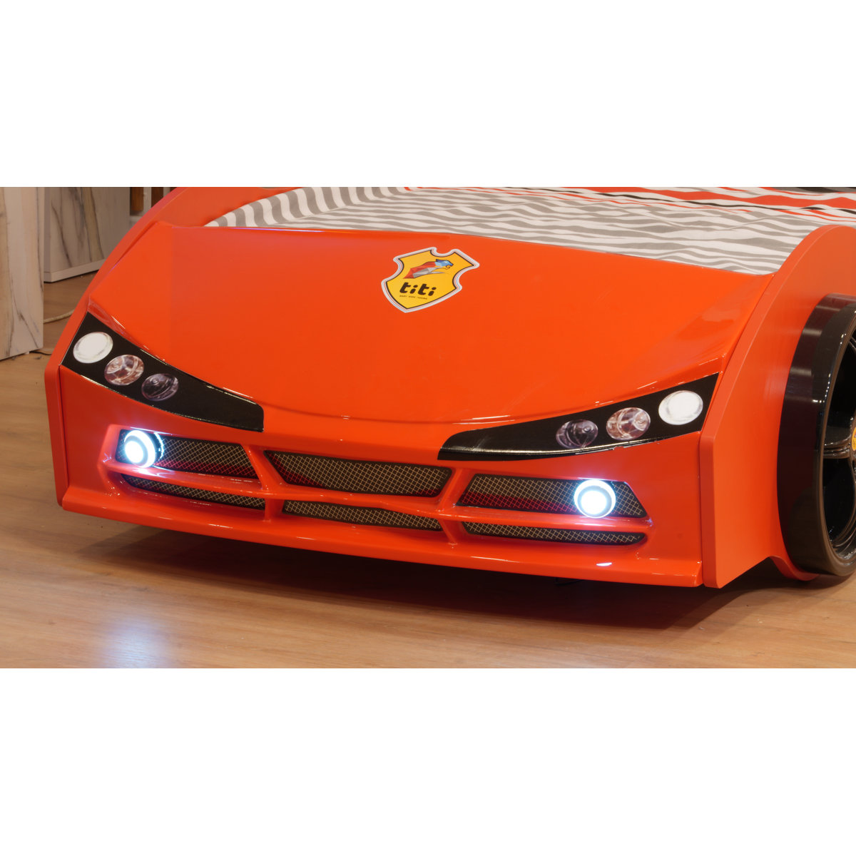 Zoomie Kids Aafko Twin Race Car Bed, LED Lights, Spoiler | Wayfair