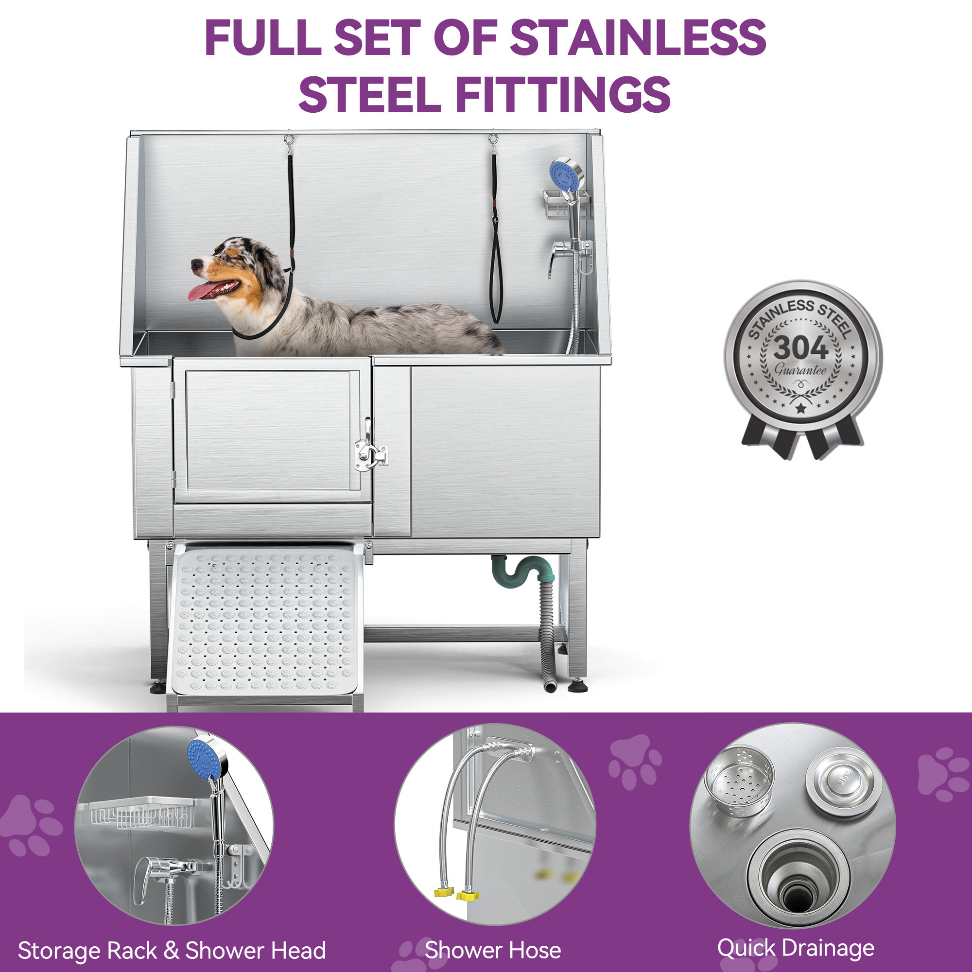 Balconera 50'' W Stainless Steel Adjustable Dog Grooming Tub | Wayfair