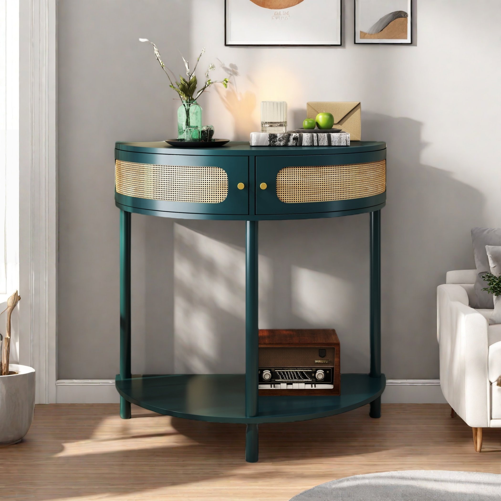 Bay Isle Home™ Table de bout avec 2 armoires de rangement en rotin ...
