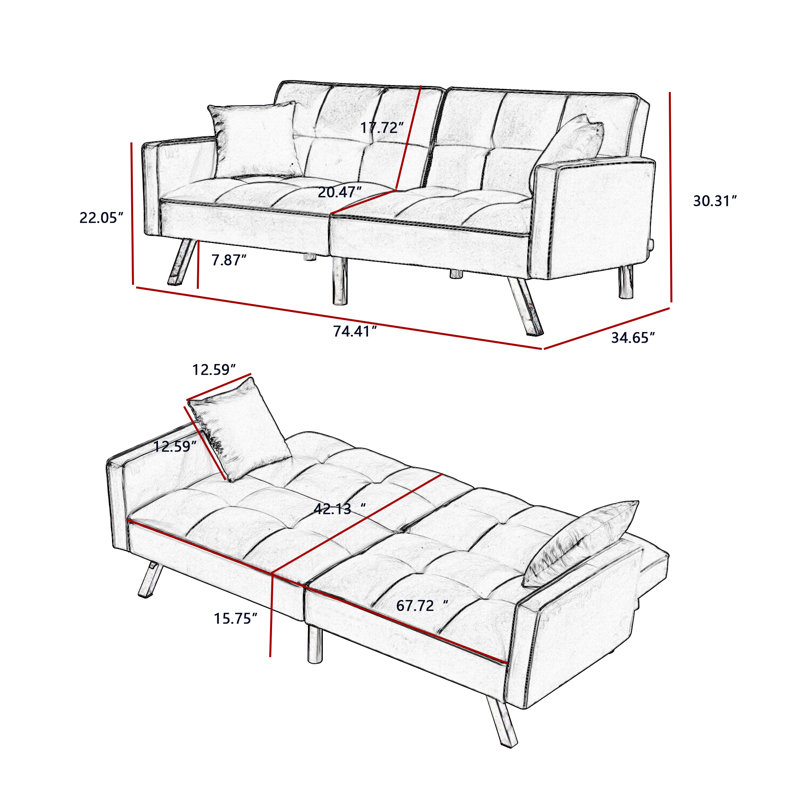 Latitude Run® Kweon 74.41'' Wide Velvet Tufted Loveseat Sofa Bed With ...