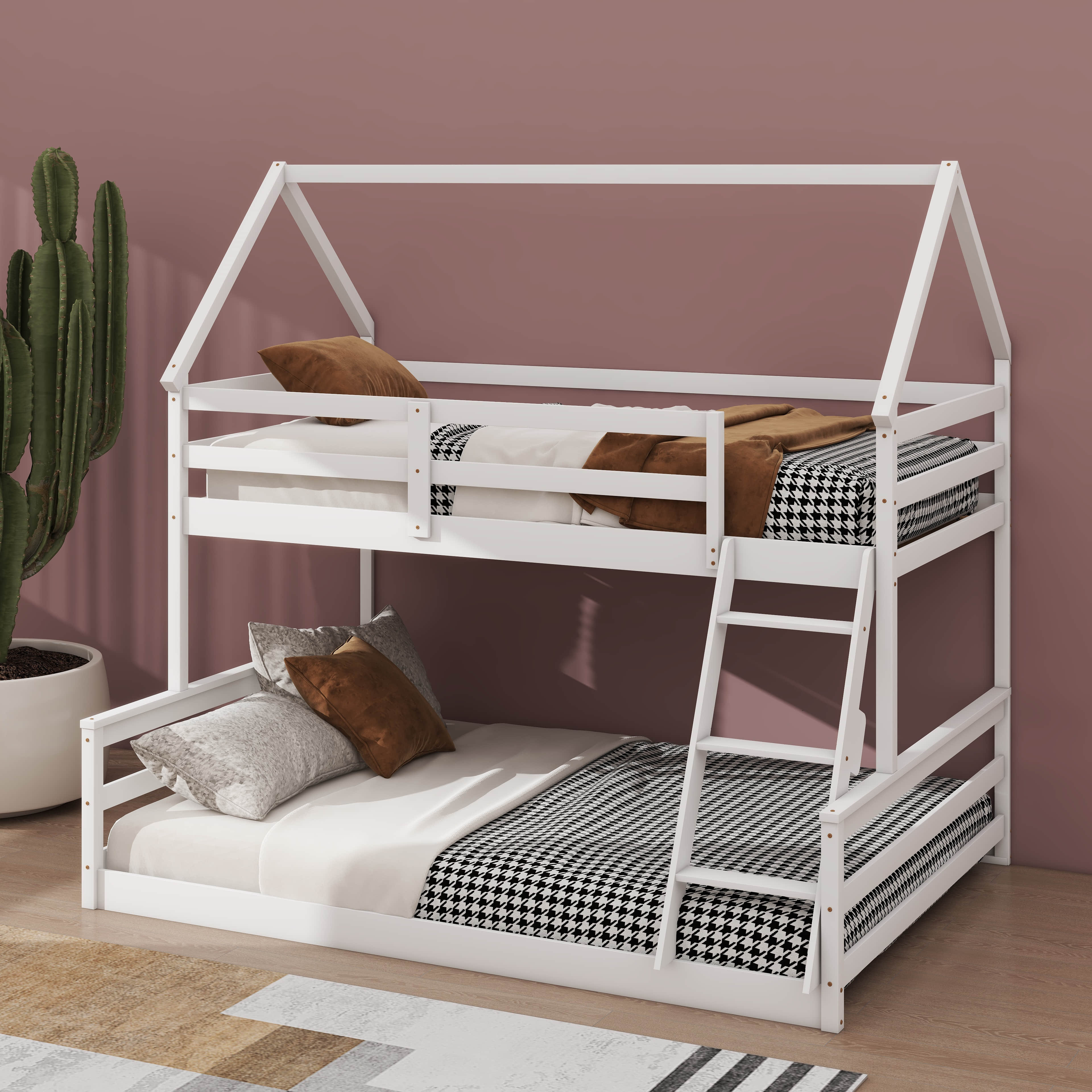 Ophelia & Co. Charming Twin-Over-Full House-Style Bunk Bed With Inbuilt ...