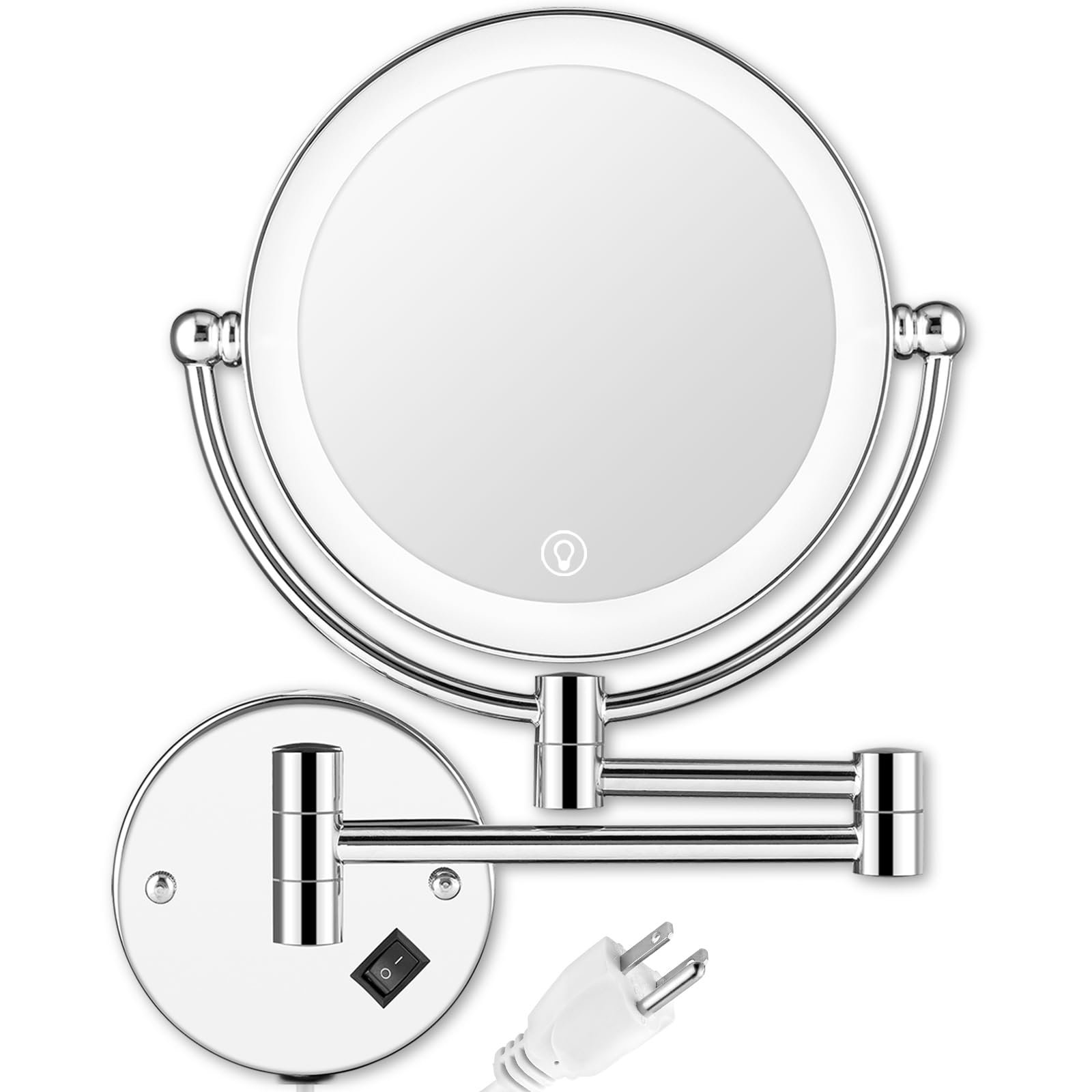 Ivy Bronx Wall Mounted Lighted Makeup Mirror With Magnification, 8-Inch ...