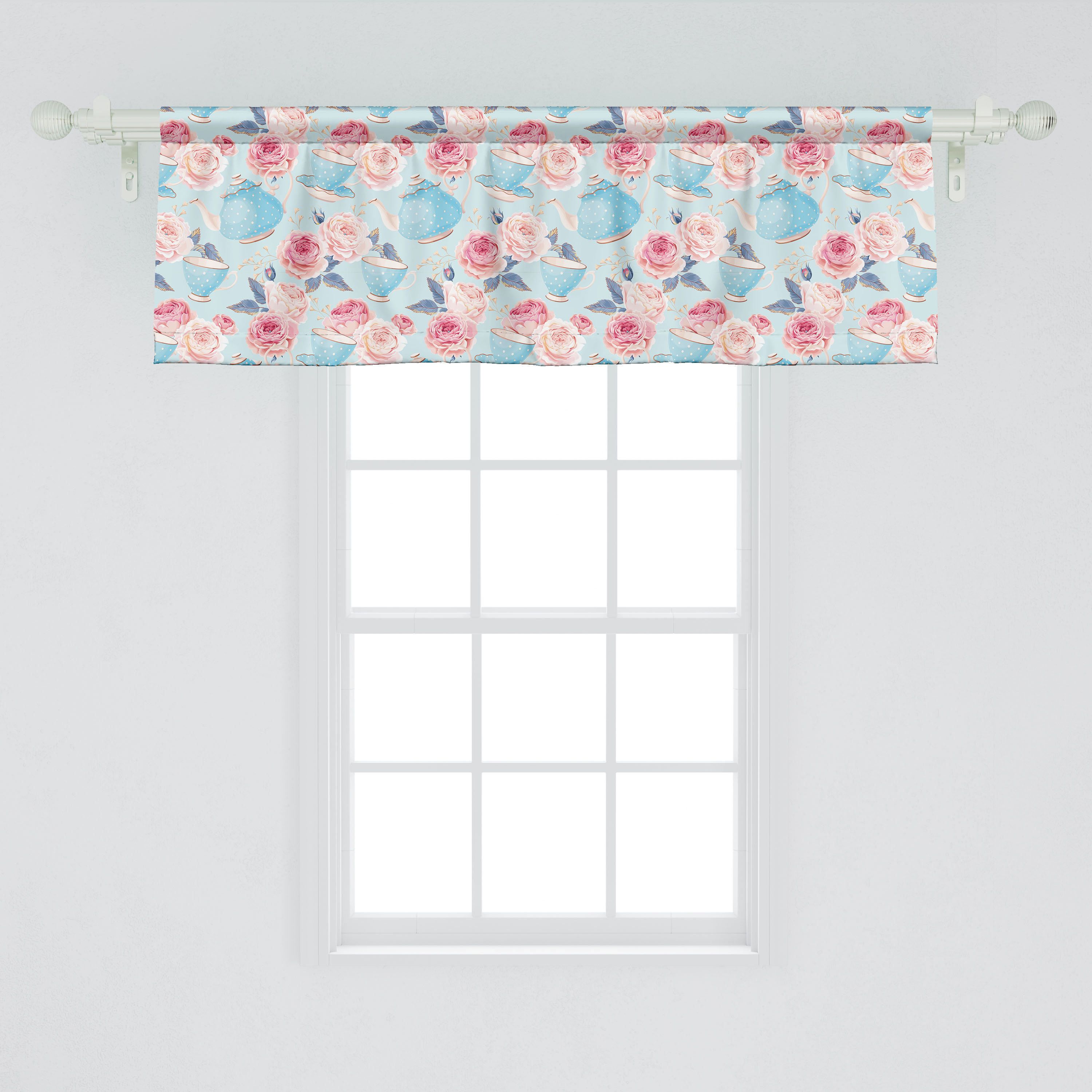 Ambesonne Vintage Valance Pack of 2 Flowers Roses Teapot Pale Blue Pale ...