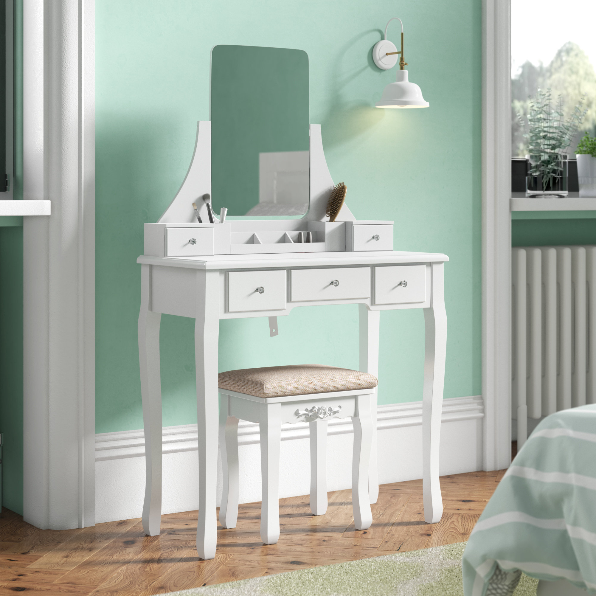 Three Posts Arkin Dressing Table Set with Mirror & Reviews | Wayfair.ie