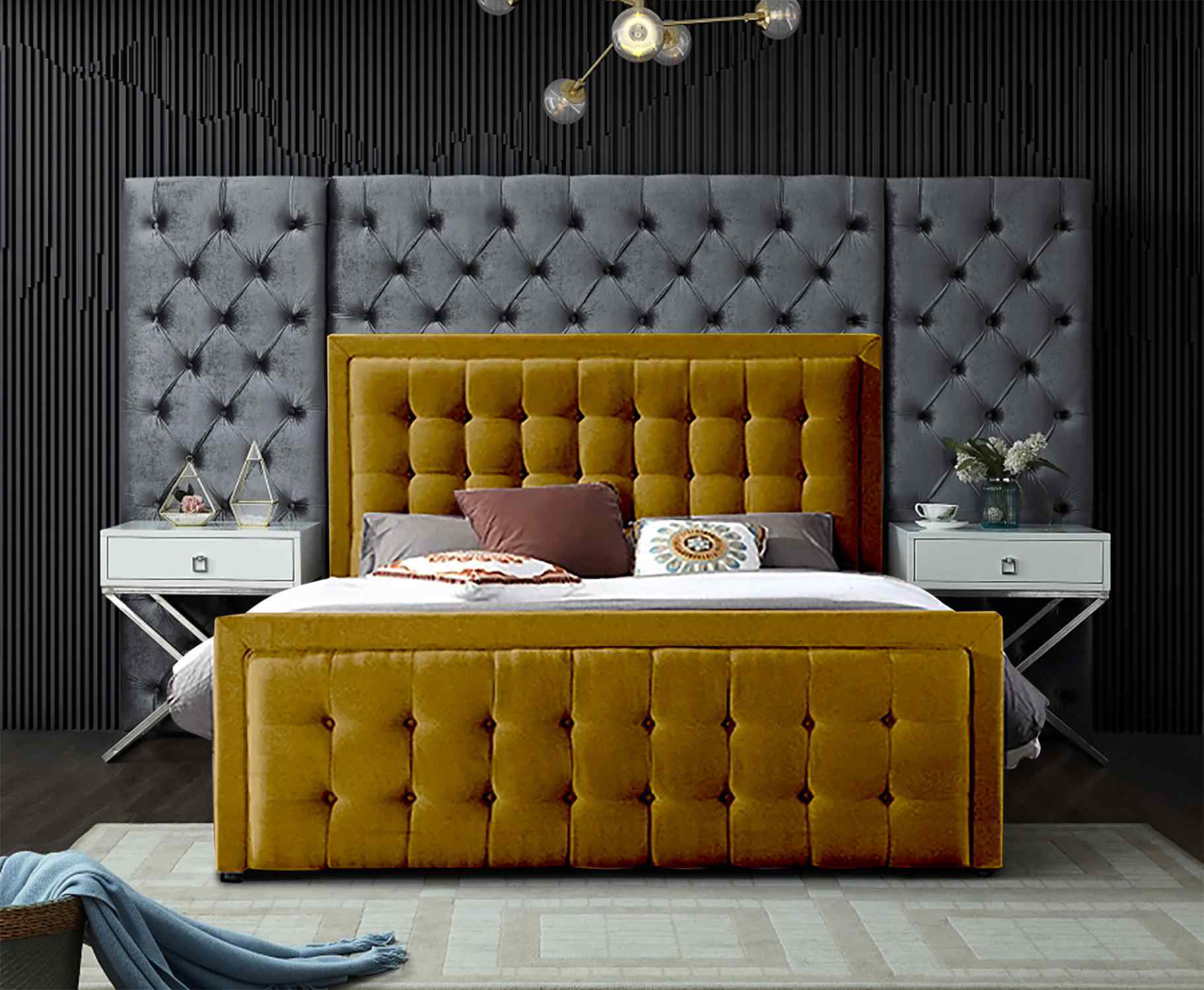 Envisage Trade Swain Bed Double Plush Velvet Black | Wayfair.co.uk