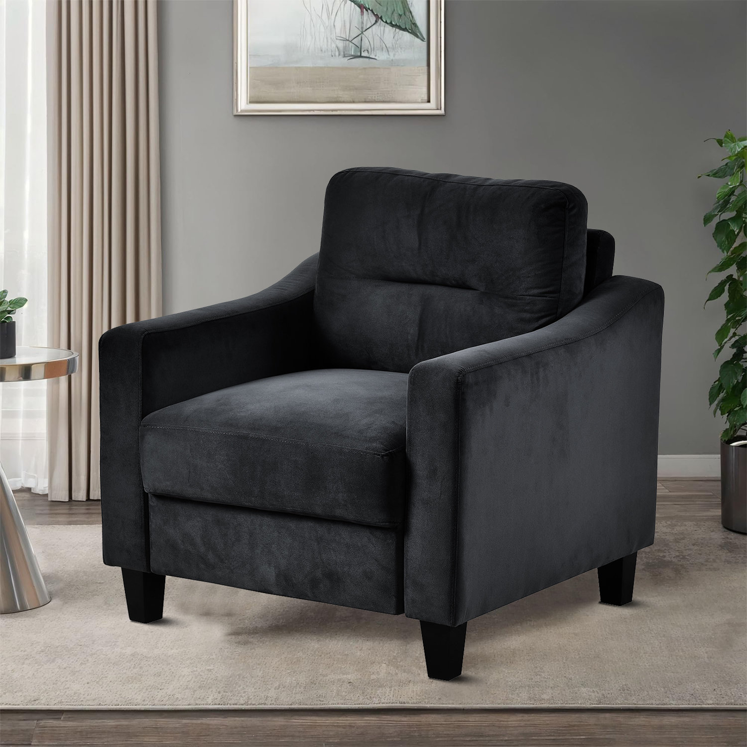 Inbox Zero Micanor Modern Stylish Velvet Upholstered Reception Armchair ...