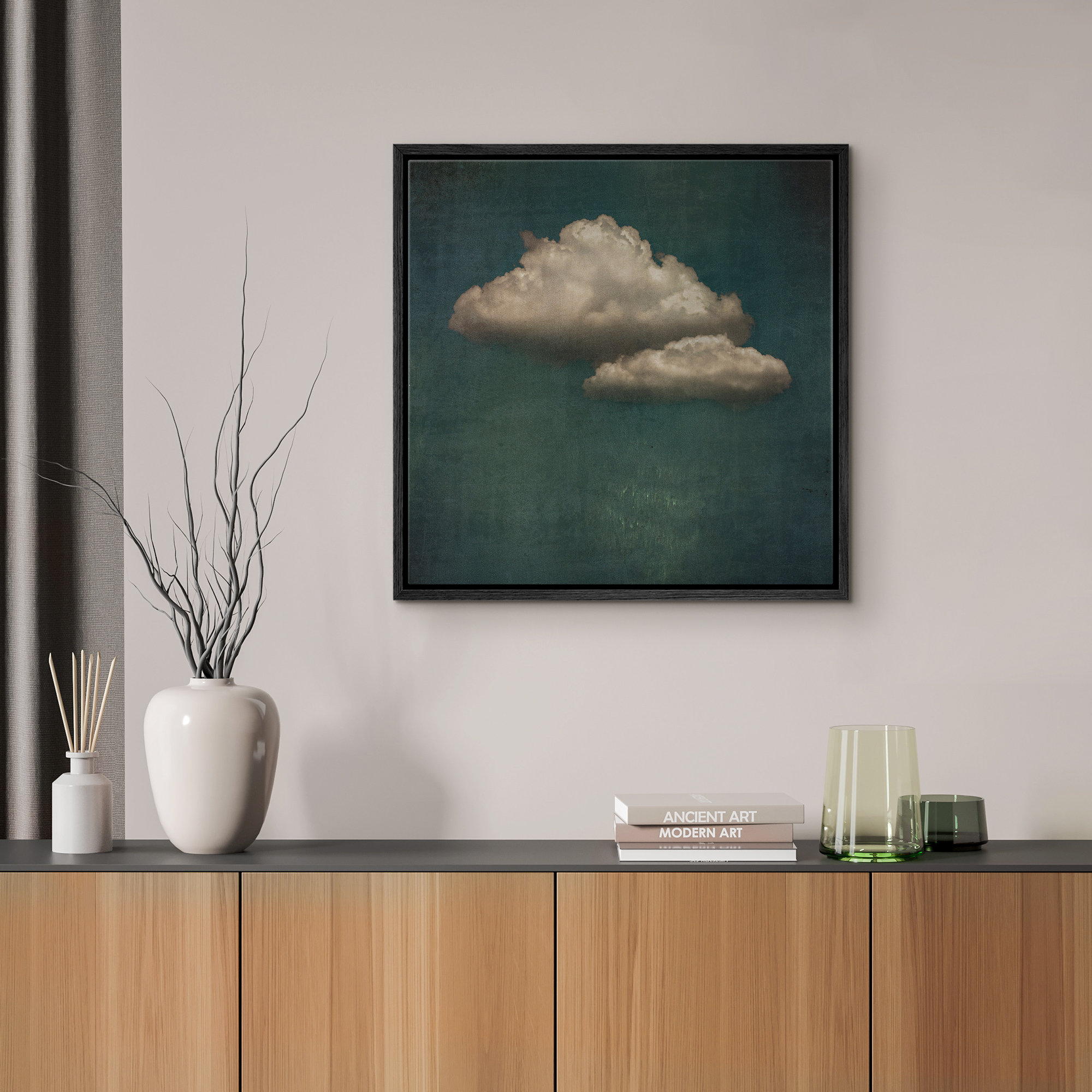 wall26 " Pastel Green Navy Blue Clouds In The Sky Watercolor Minimalist ...