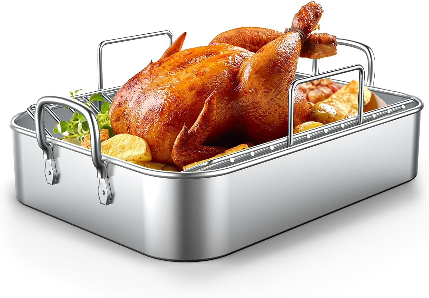 MD Nook Store 17x13 Heavy-Duty Stainless Steel Roasting Pan Set with V ...