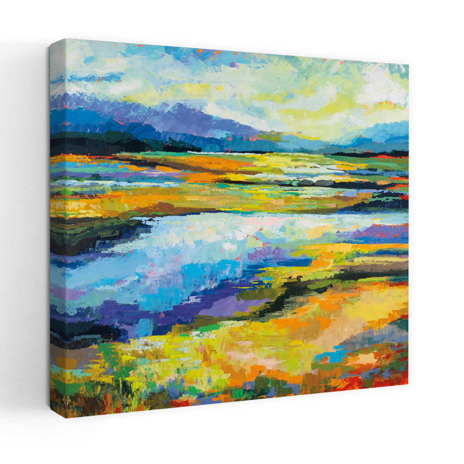 Latitude Run® Contemporary Fall Marsh With Abstract Black Art | Wayfair