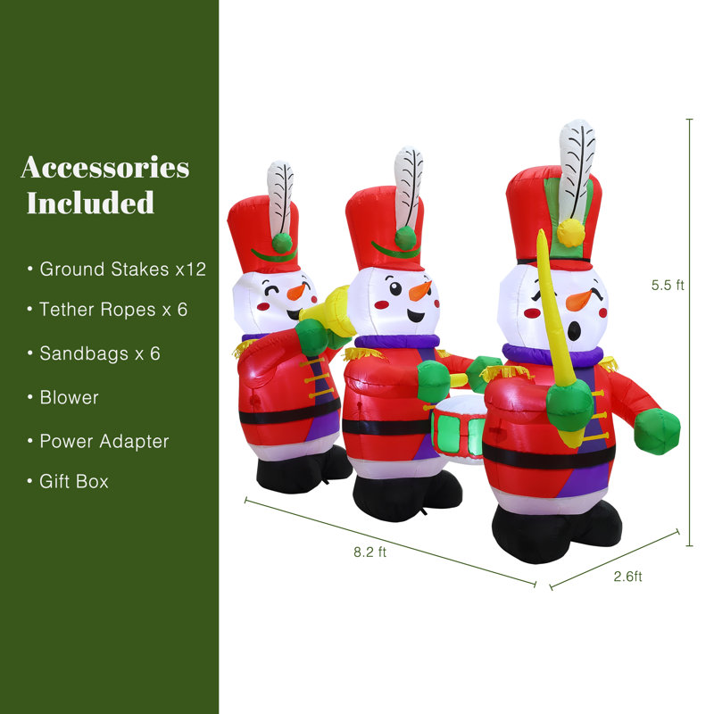 The Holiday Aisle® 8.2 Ft Long Toy Soldier Snowman Trio Inflatable with ...