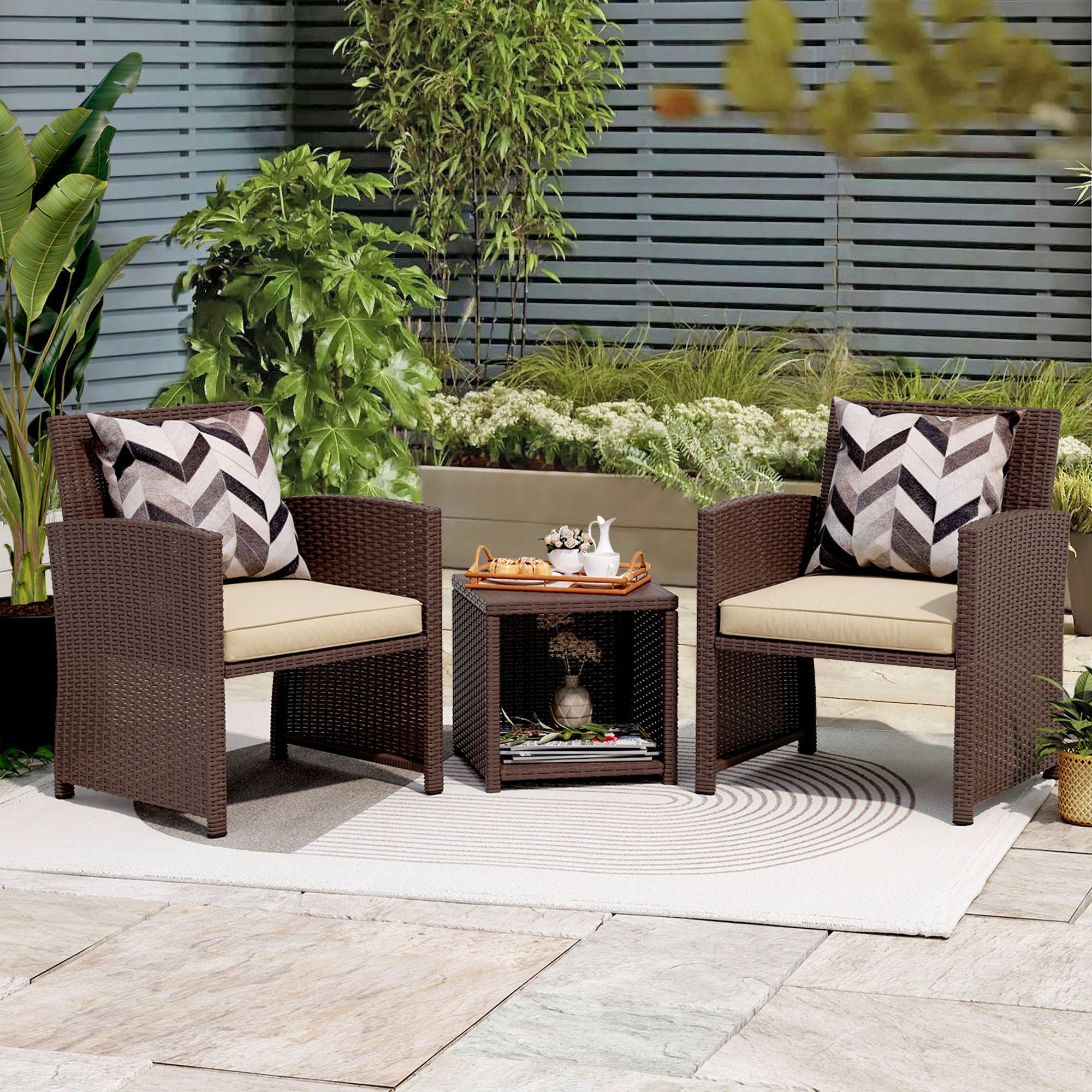 Latitude Run® Rand 3 Piece Rattan Seating Group with Cushions & Reviews ...